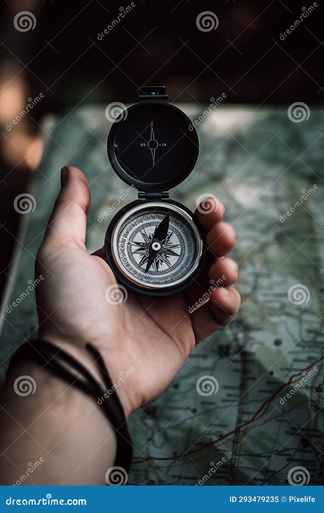 Compass and Map in Hands of Traveler for Checking and Searching ...