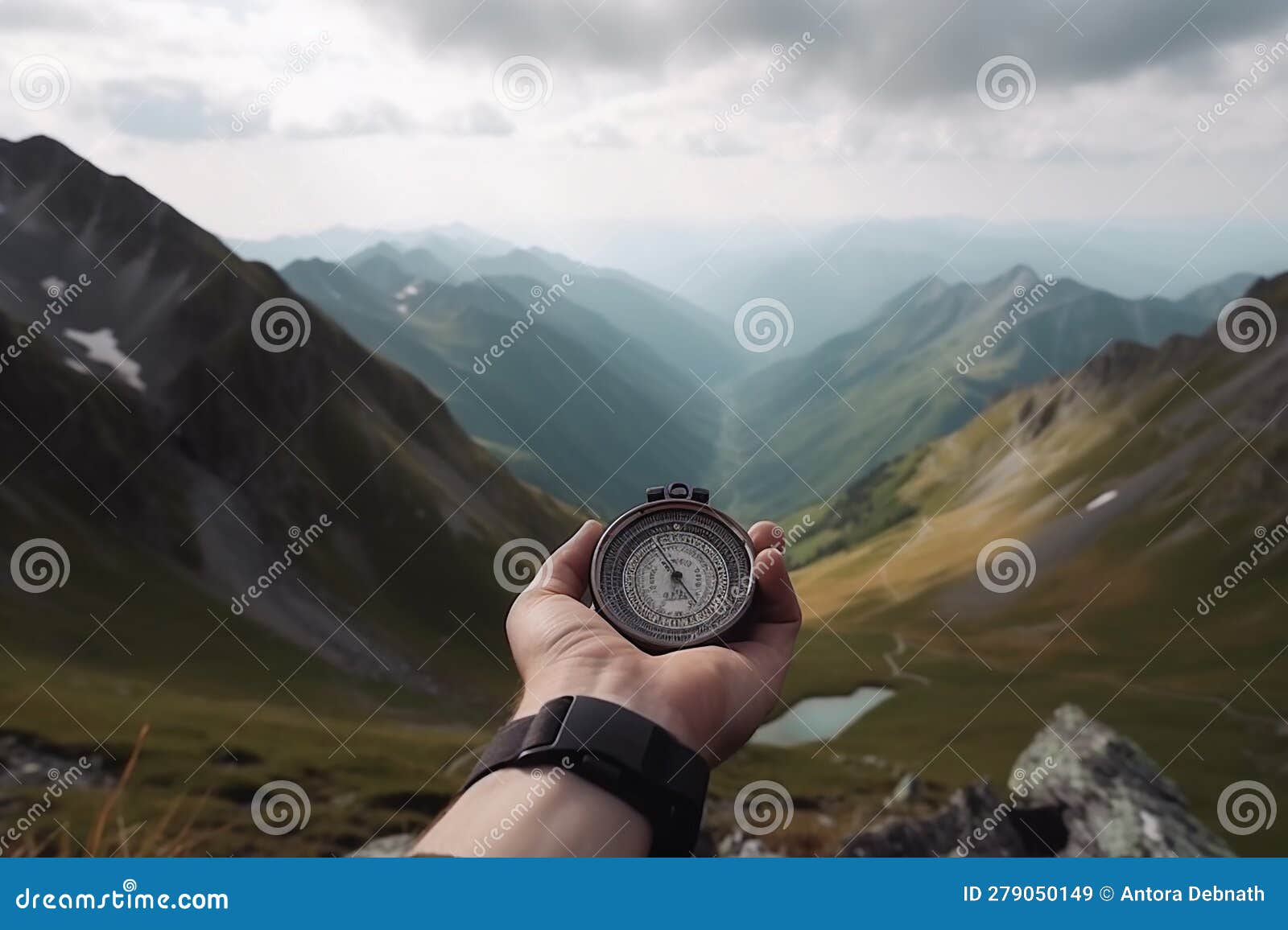 Compass and Map in Hands of Traveler for Checking and Searching ...