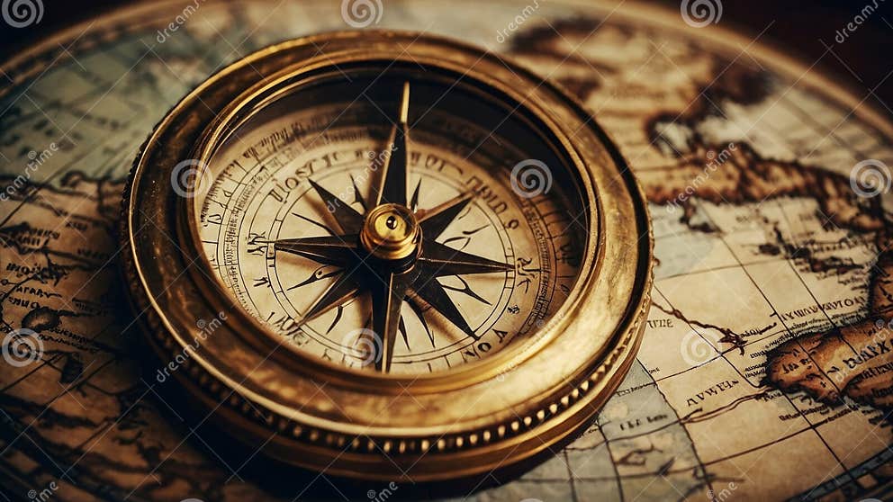 Compass and Map in Historical Geography Stock Illustration ...
