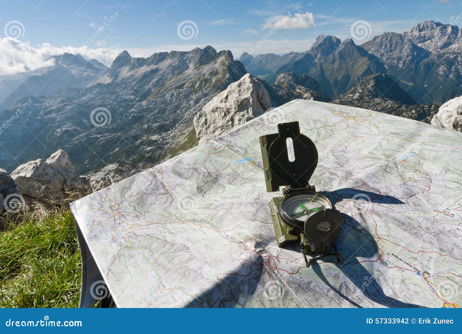 Compass and Map on a Mountain Stock Photo - Image of alps, primorska ...