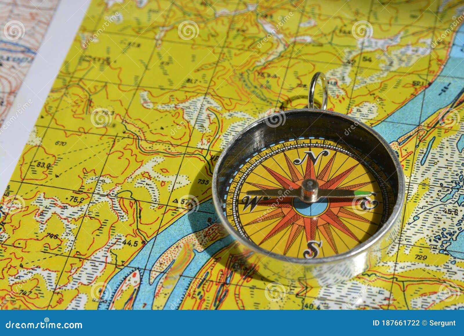 Compass and map stock photo. Image of design, guide - 187661722