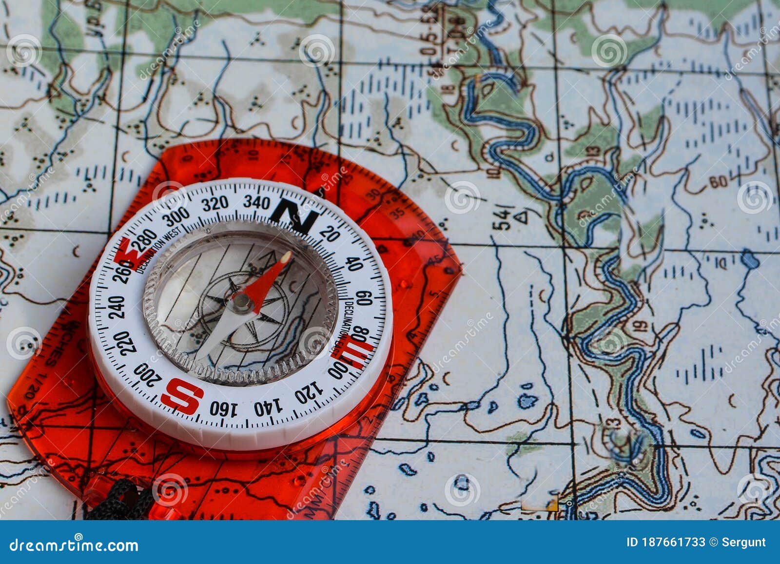 Compass and map stock image. Image of outdoors, journey - 187661733