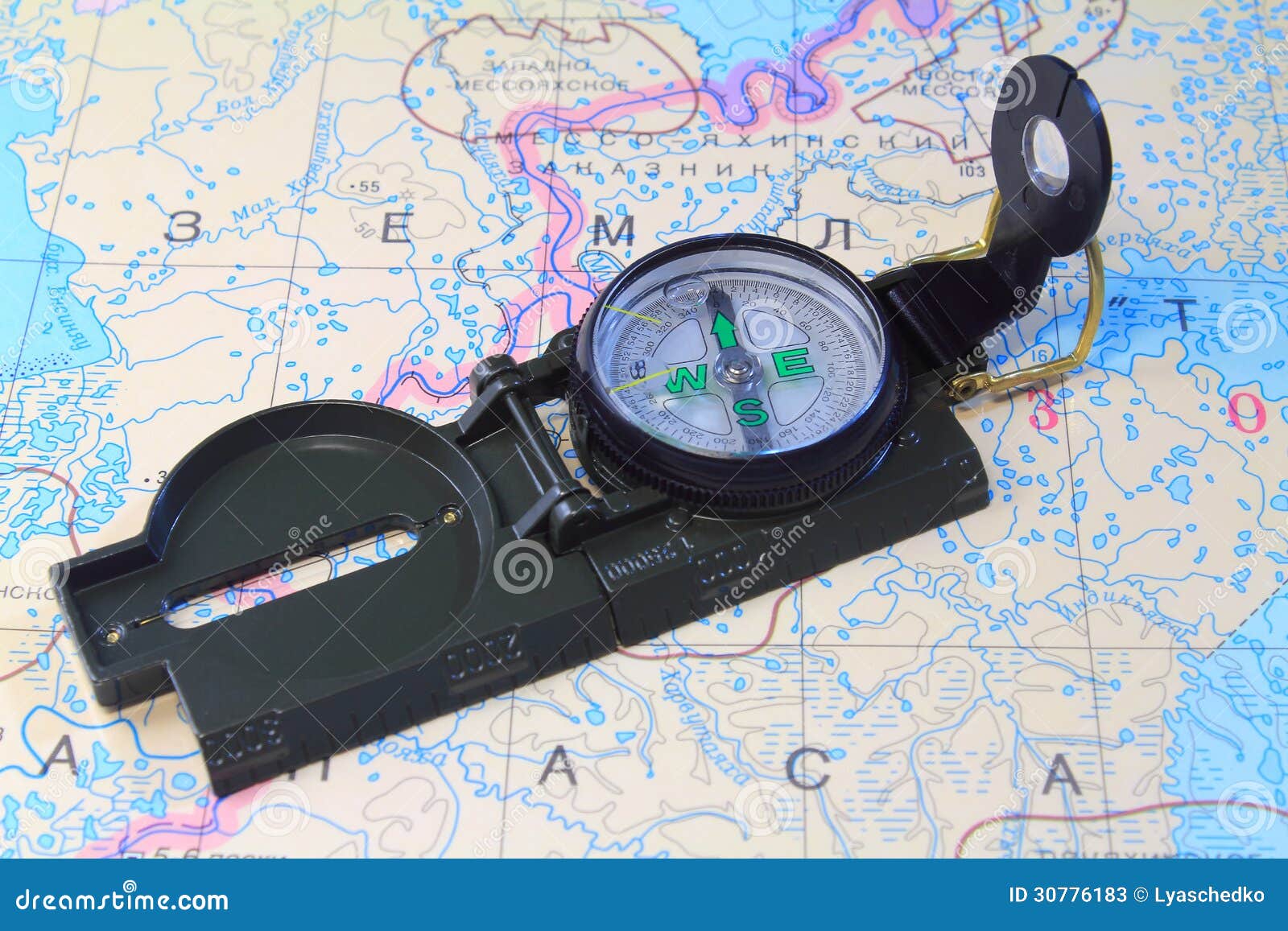 A Compass and a Map of the North of Russia Stock Image - Image of ...
