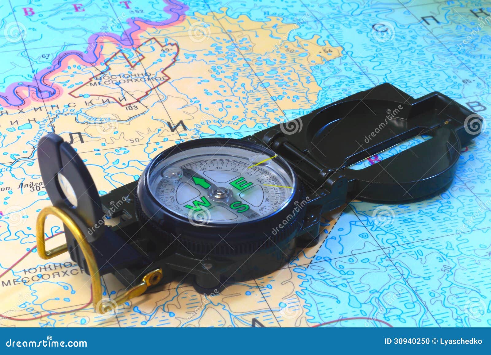 A Compass and a Map of the North of Russia Stock Photo - Image of ...