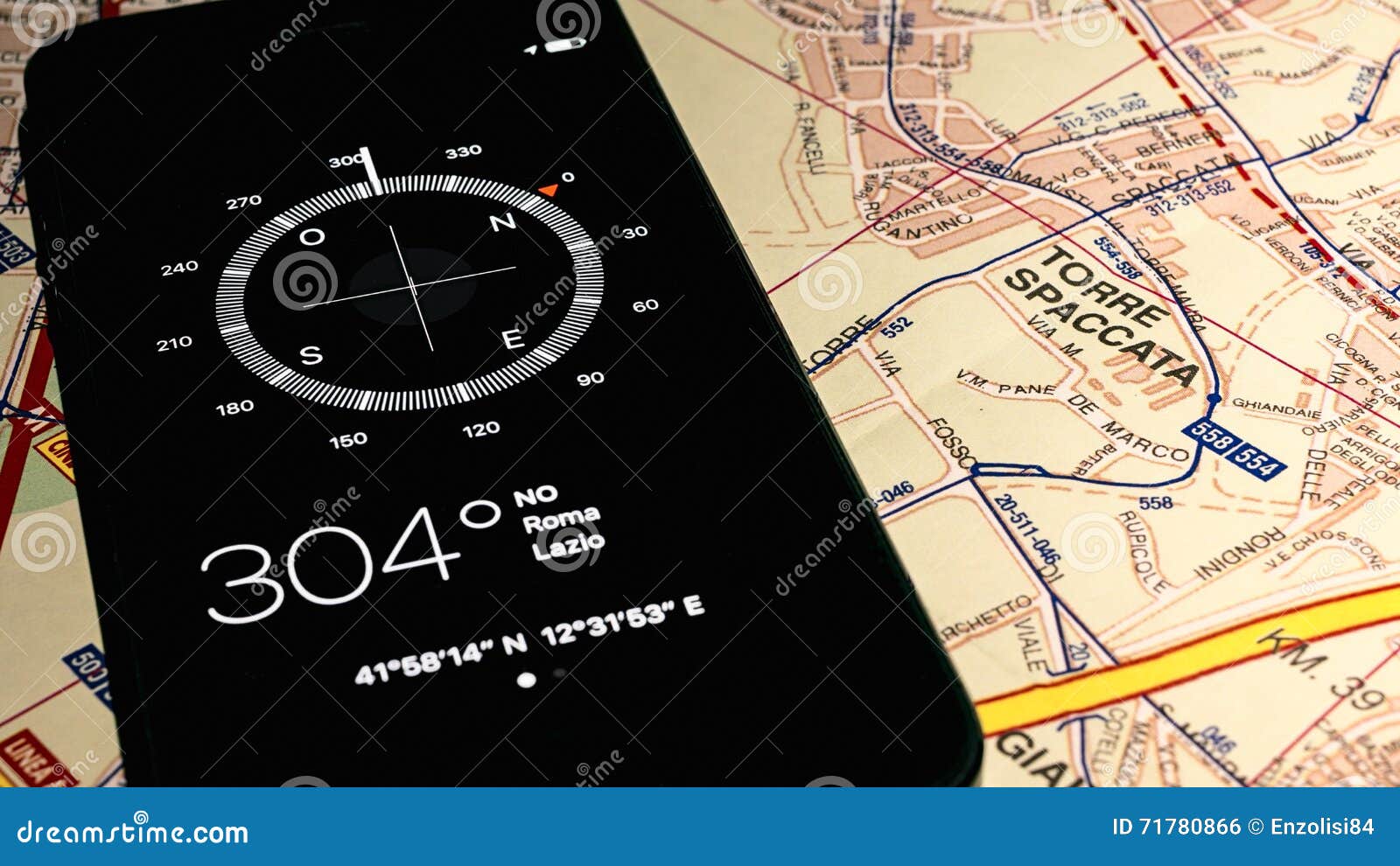 Compass on map stock photo. Image of instrument, cartography - 71780866