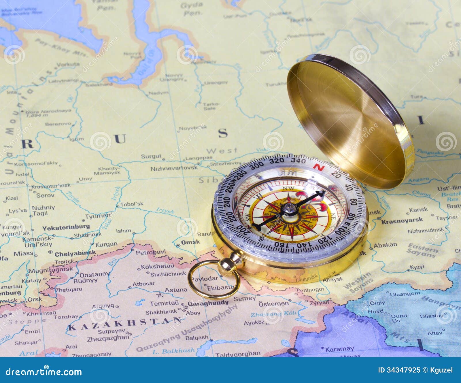 Compass on map of Russia stock image. Image of cartography - 34347925
