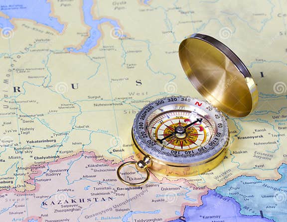 Compass on map of Russia stock image. Image of cartography - 34347925