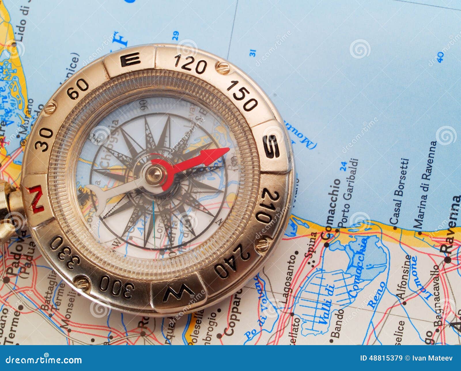 Compass on a map stock image. Image of isolated, road - 48815379