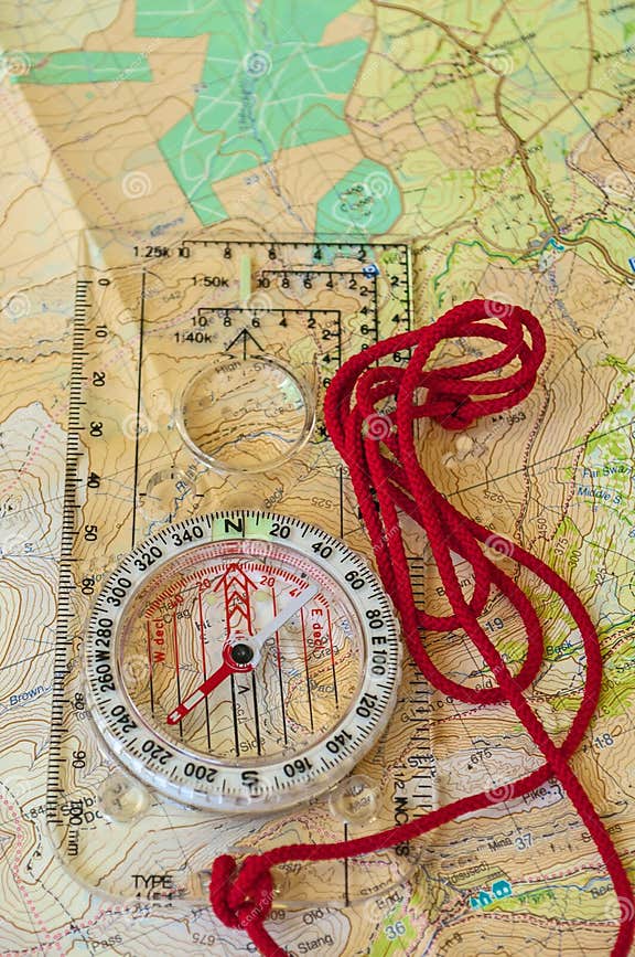 Compass on Map stock photo. Image of closeup, depth, north - 41970804