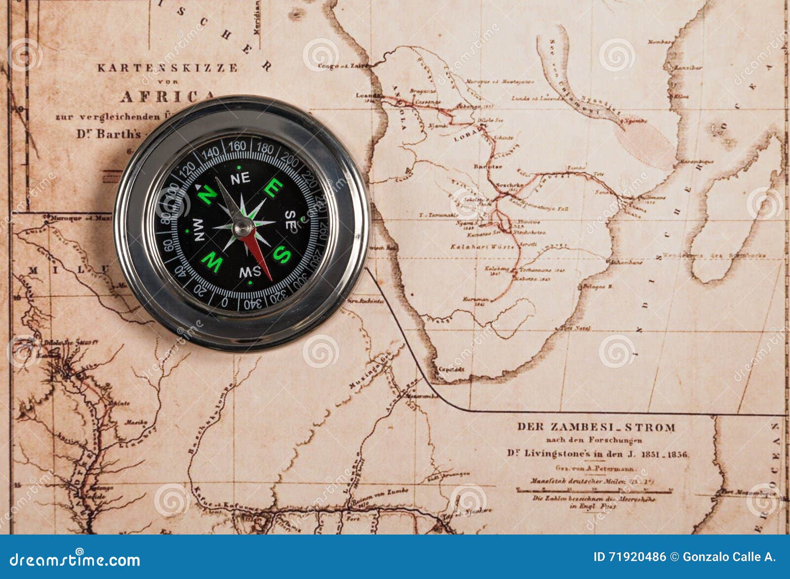 Compass on map stock photo. Image of equipment, magnetic - 71920486