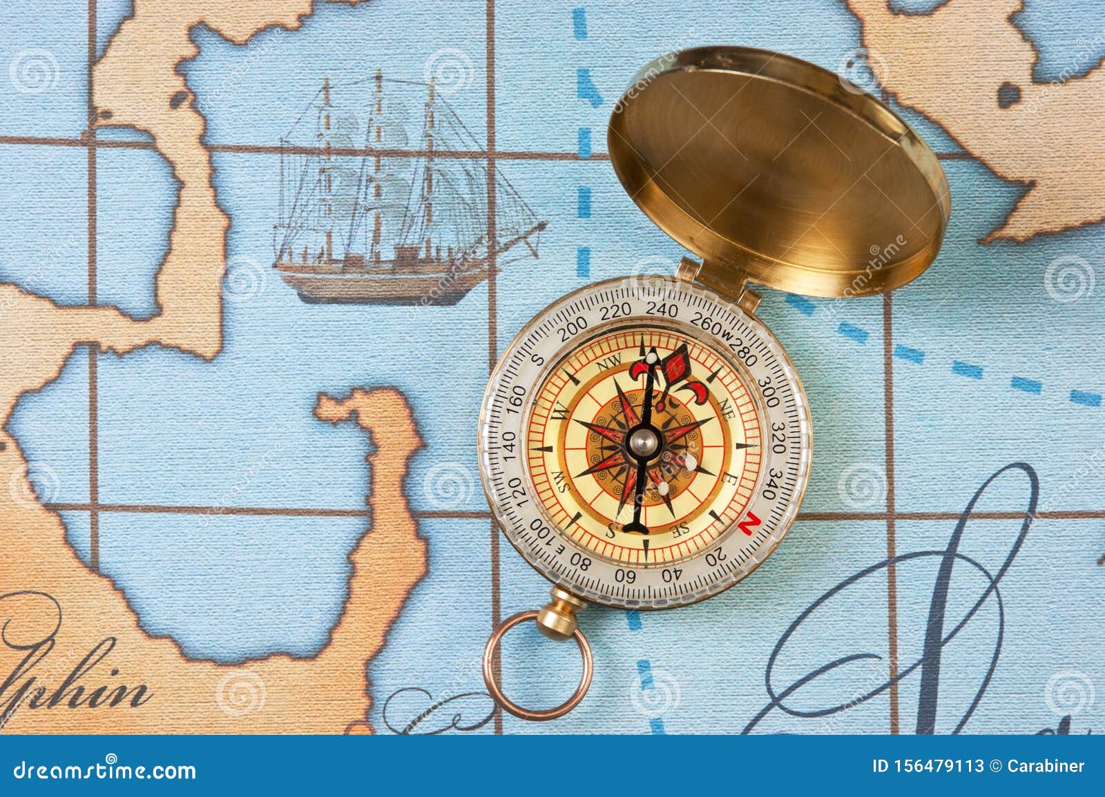 Compass on map stock image. Image of explorer, scout - 156479113