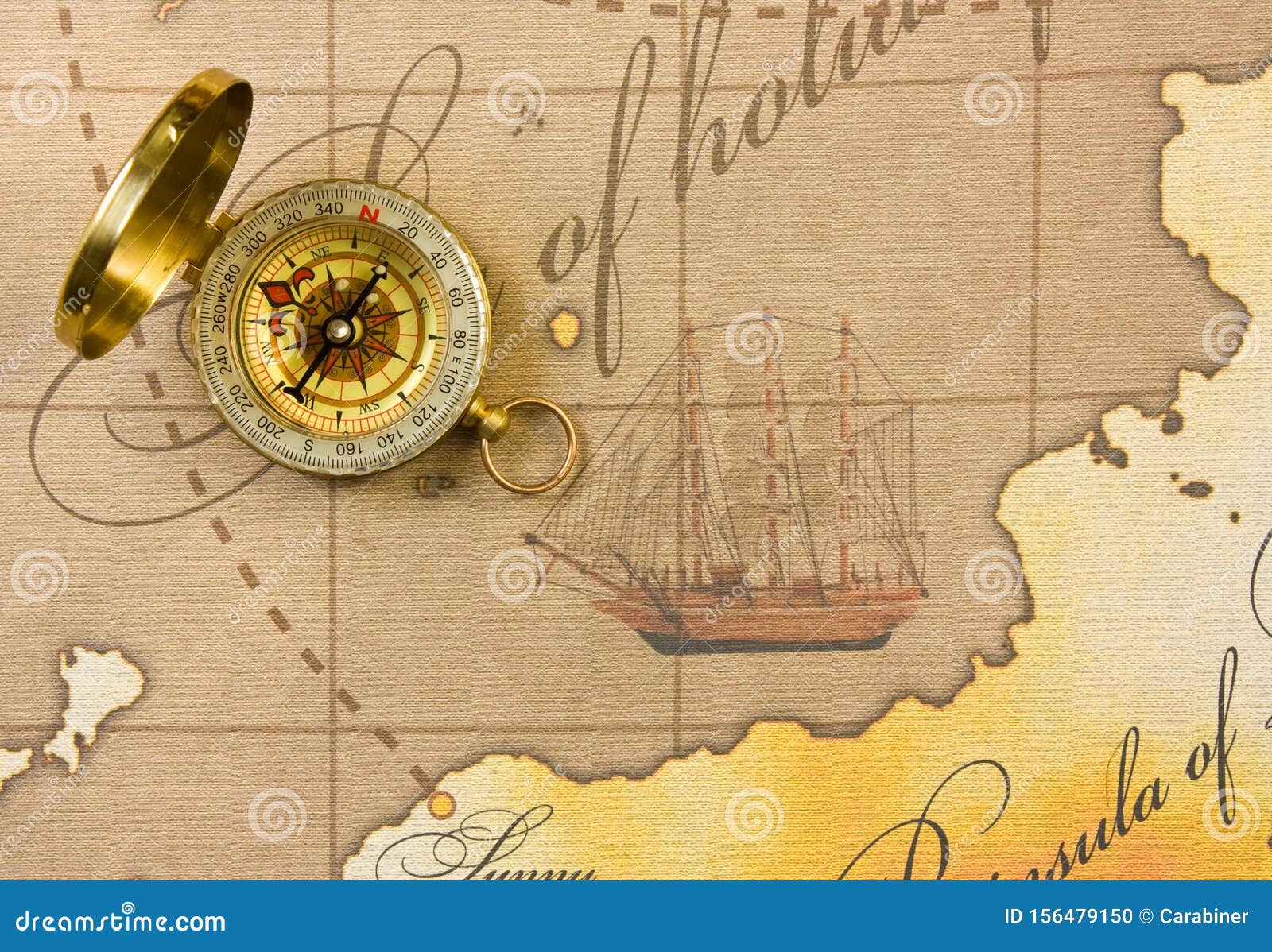 Compass on map stock photo. Image of pilot, cartographer - 156479150