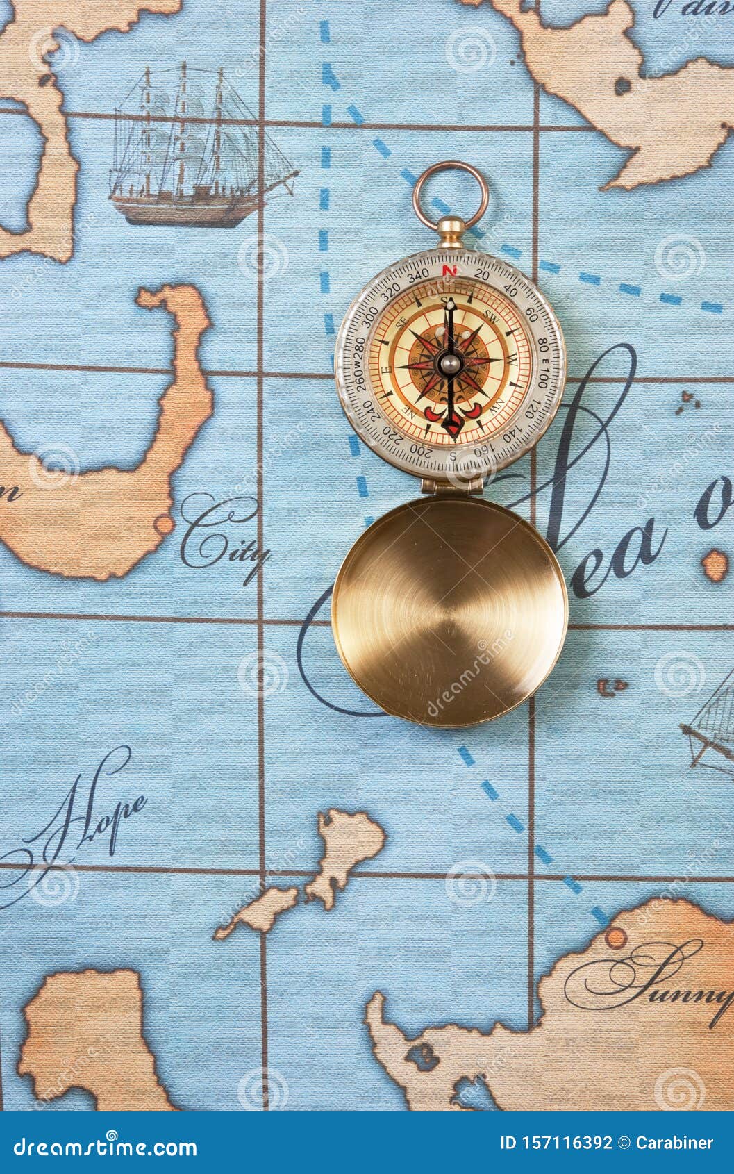 Compass on map stock photo. Image of plan, hiking, guidance - 157116392