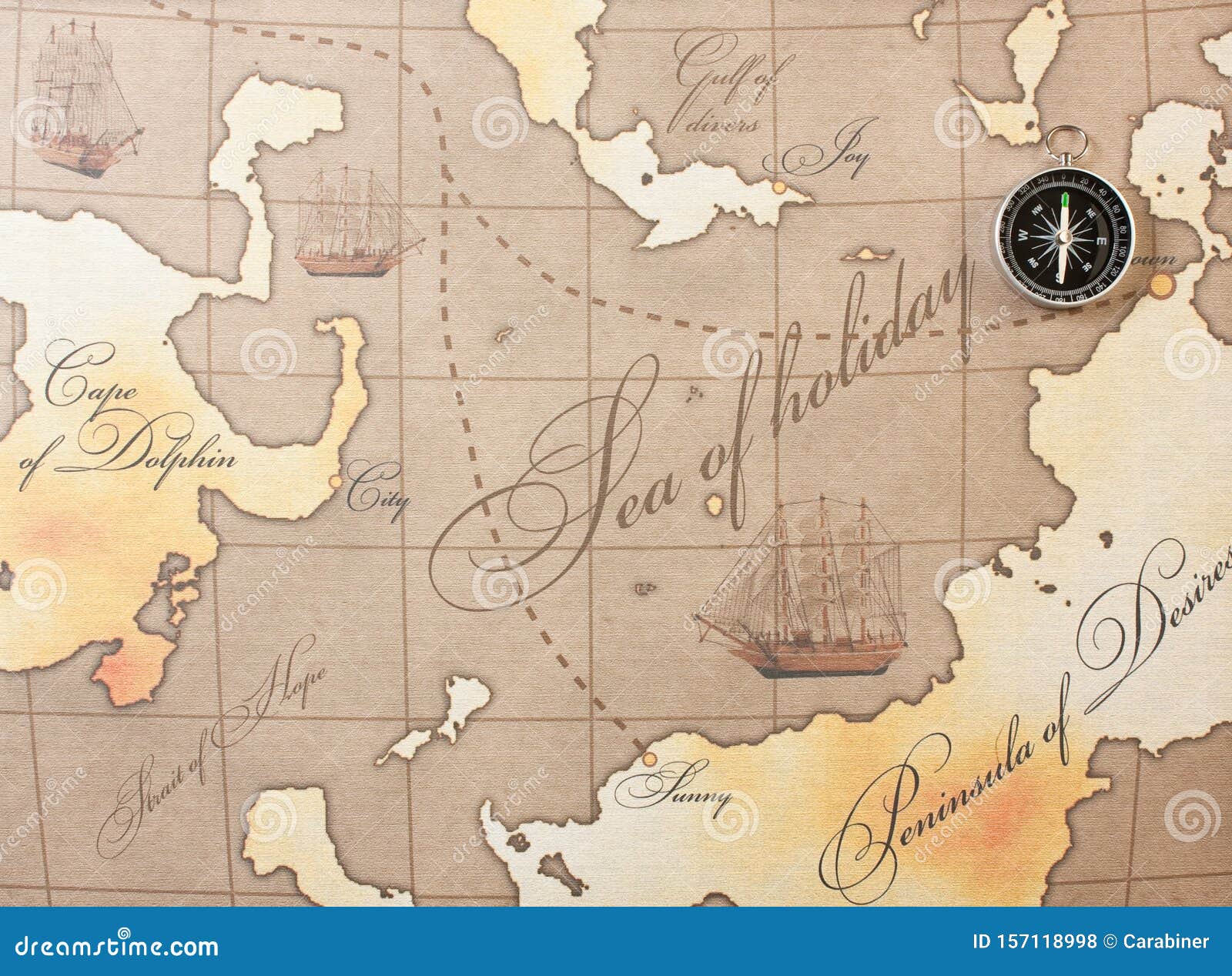 Compass on map stock photo. Image of island, tourism - 157118998