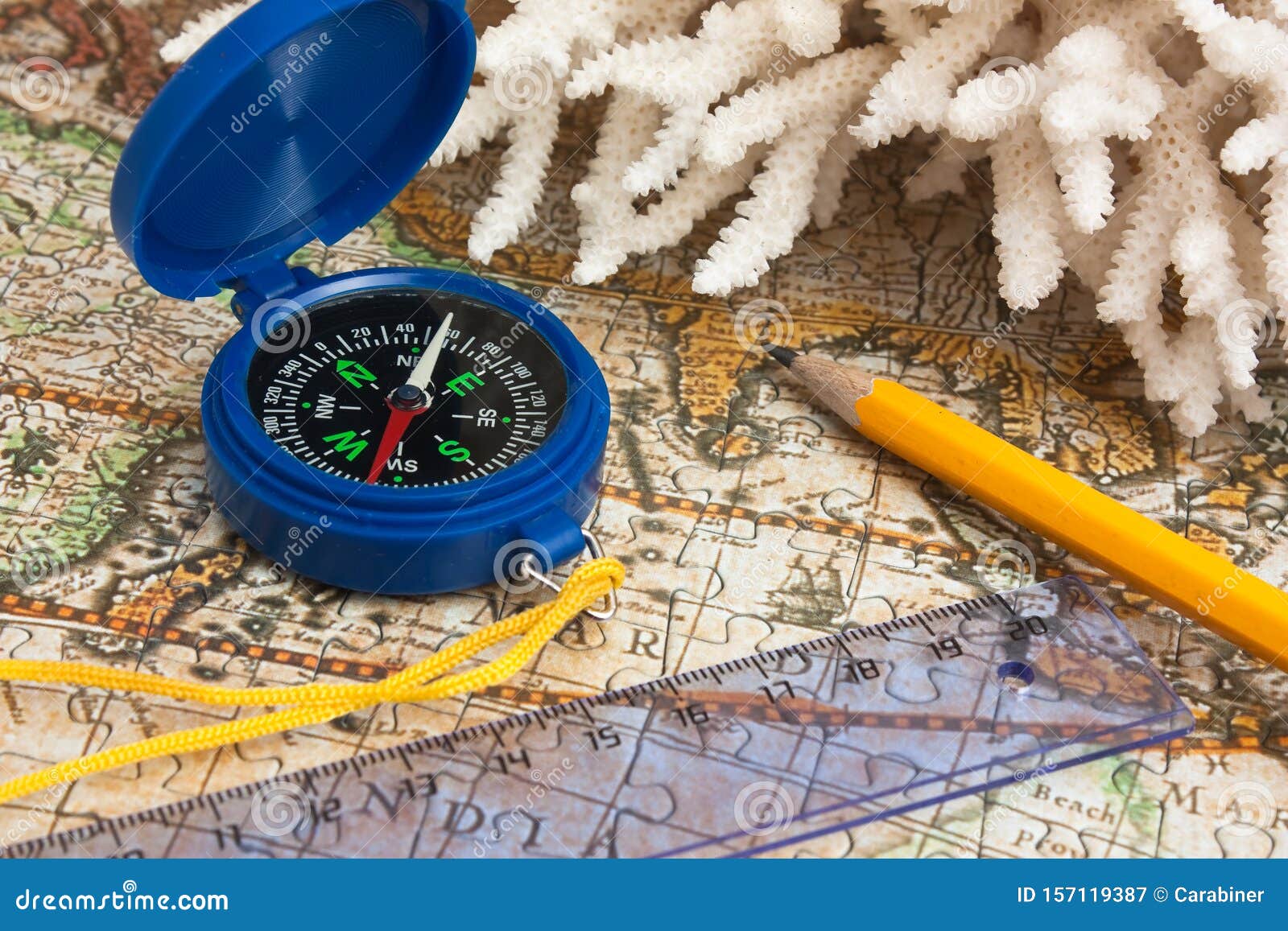 Compass on a map stock image. Image of plan, chart, concepts - 157119387