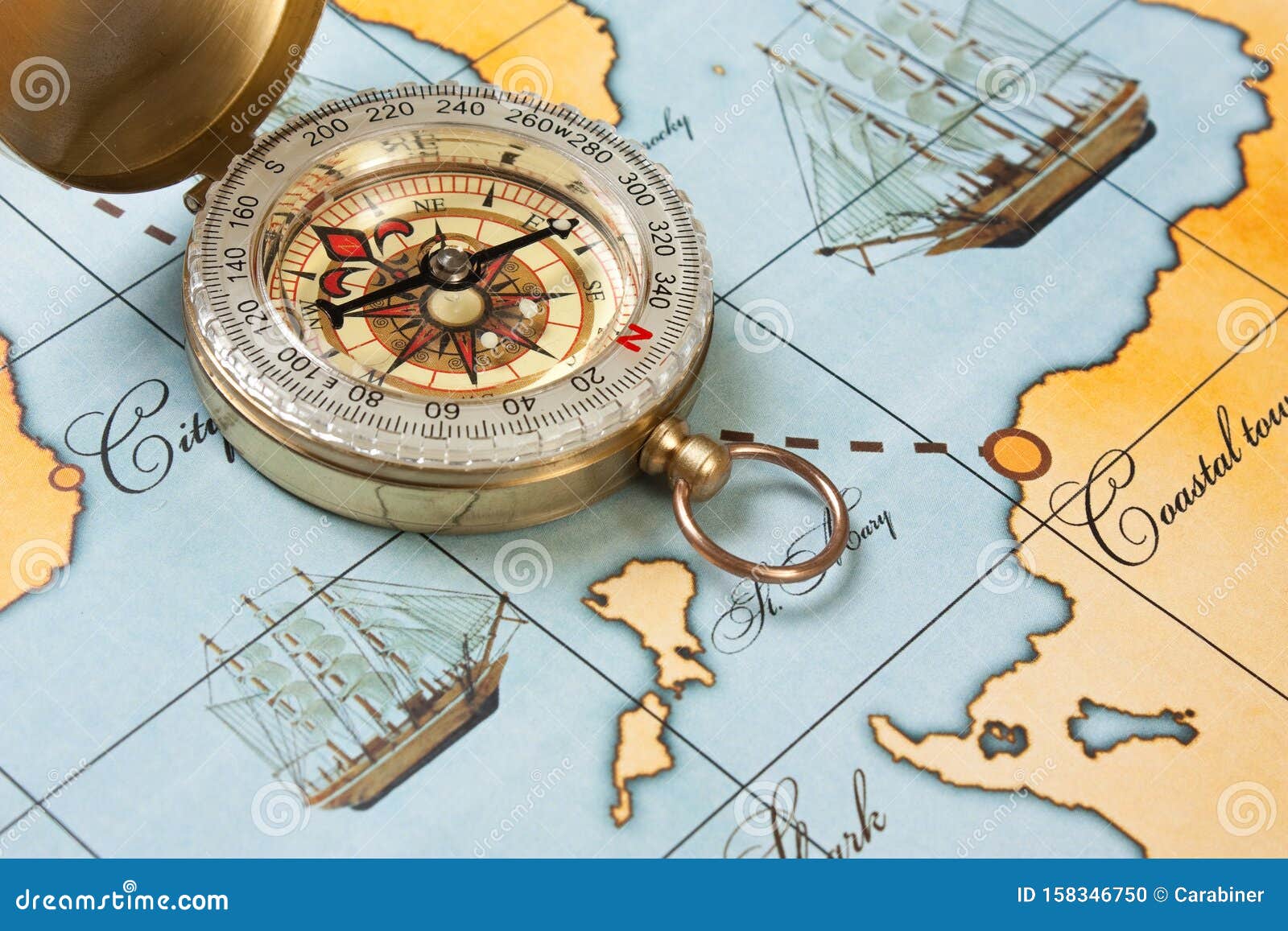 Compass on map stock photo. Image of direction, equipment - 158346750