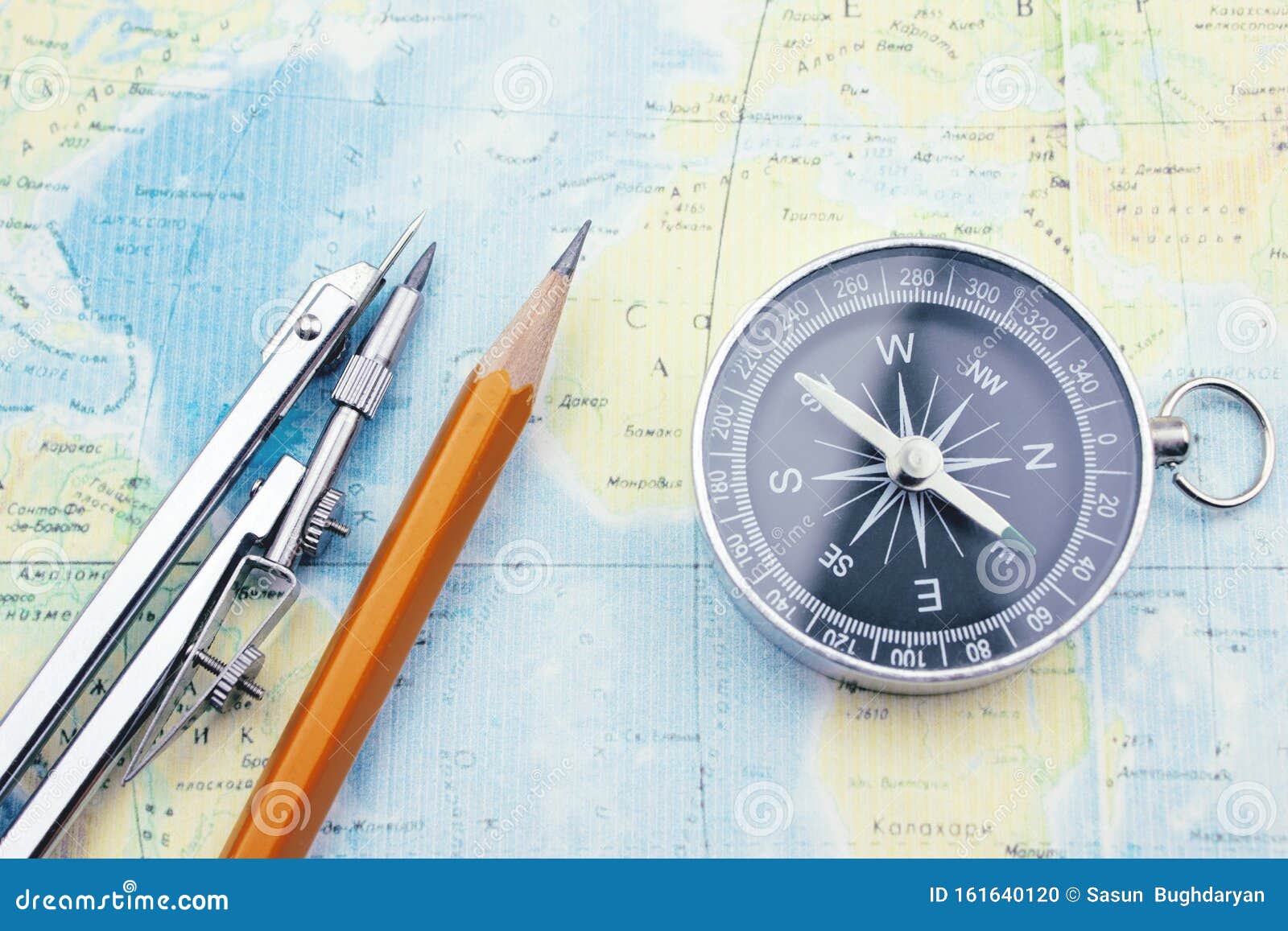 Compass and Map on the Table Stock Photo - Image of antique, earth ...