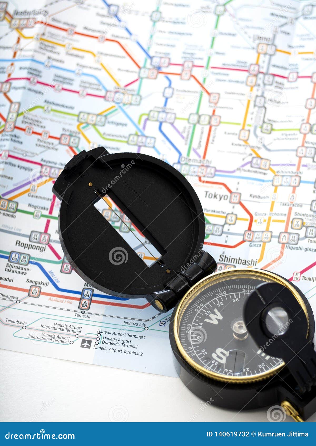 Compass on a Map Traveling in Japan Stock Photo - Image of view ...