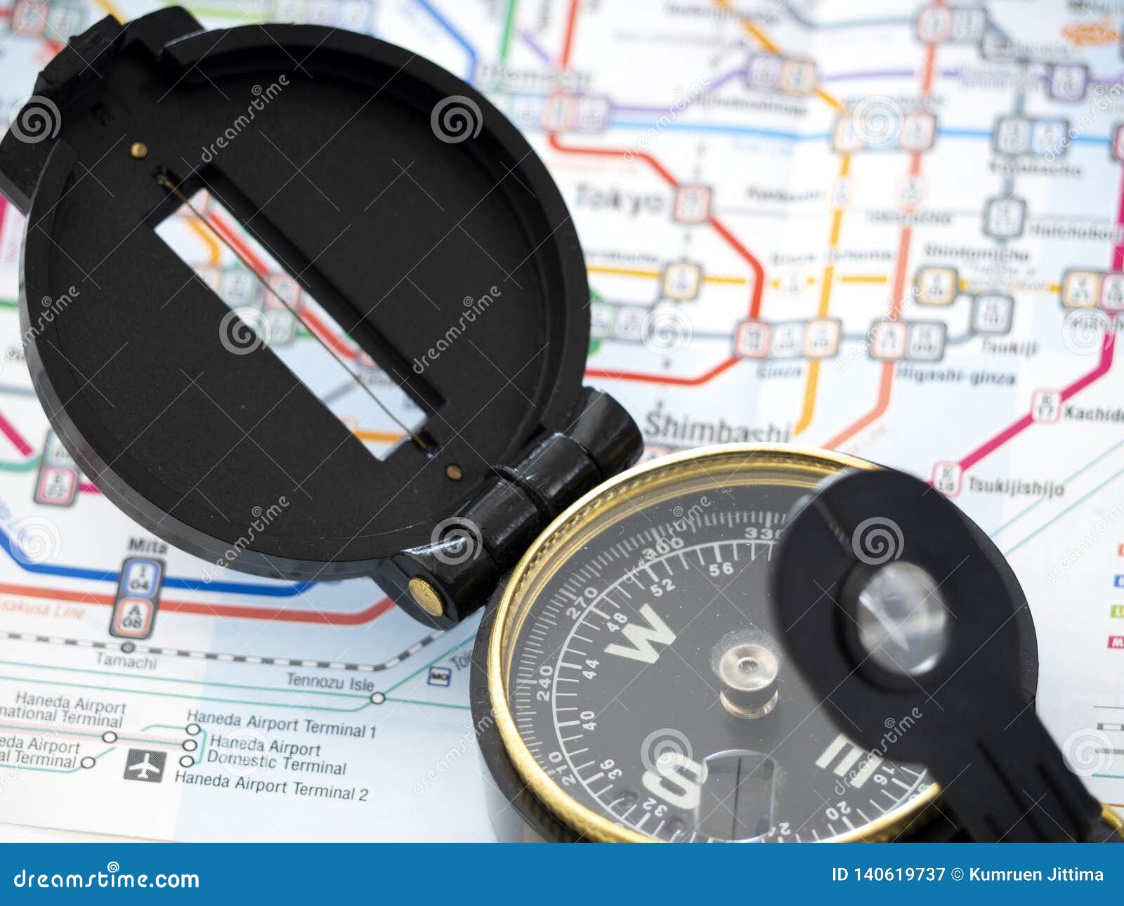 Compass on a Map Traveling in Japan Stock Image - Image of nautical ...