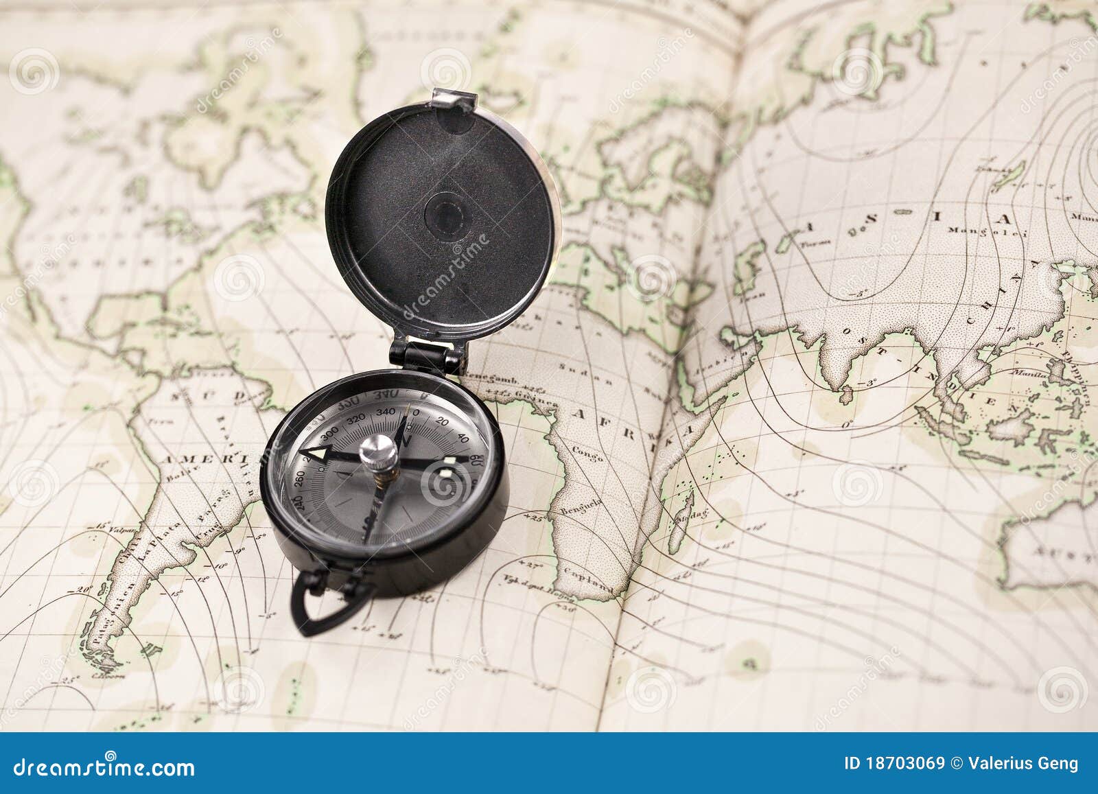Compass and the Map of the World Stock Image - Image of world, east ...