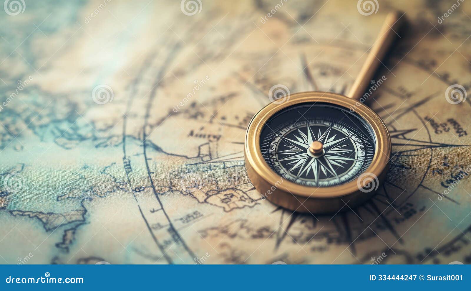 A Compass is on a Map of the World Stock Illustration - Illustration of ...