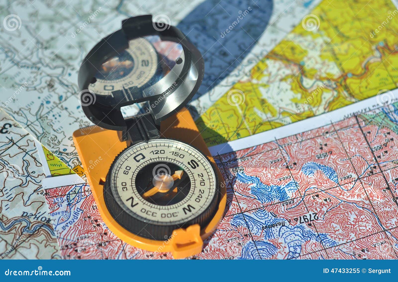 Compass on the maps. stock image. Image of activity, leisure - 47433255