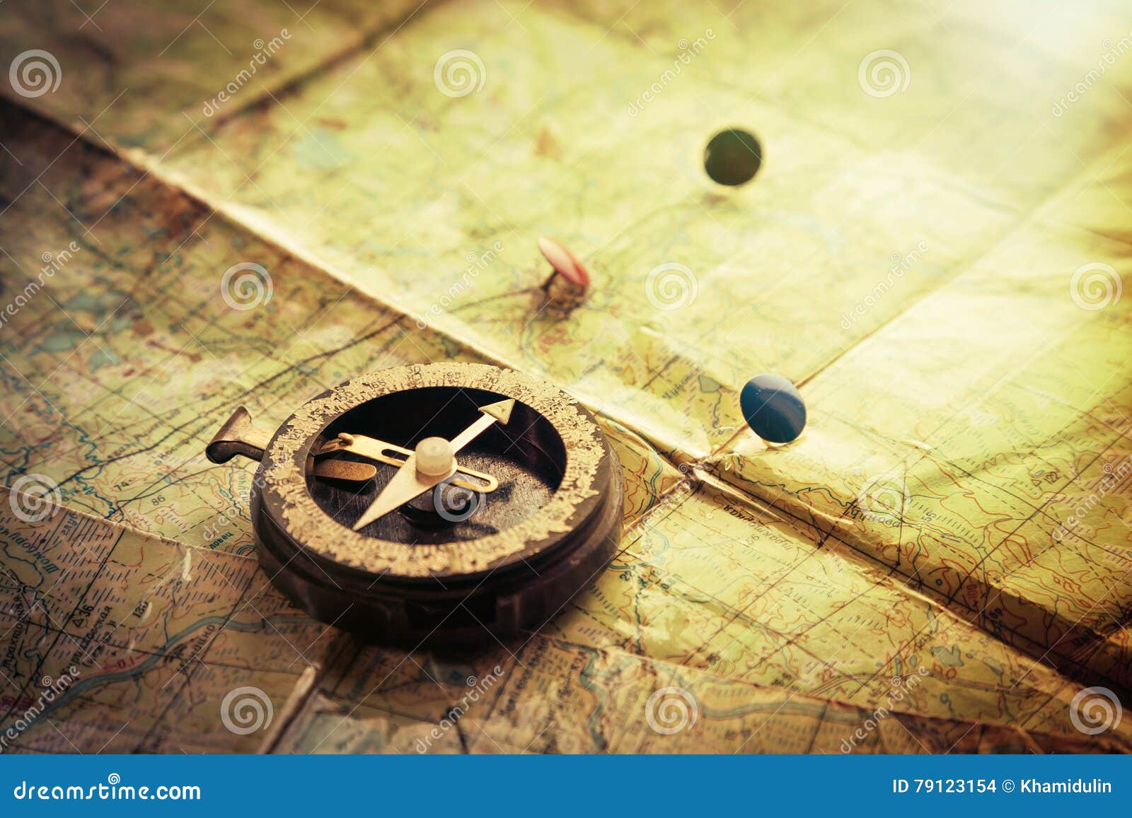 Compass and Mark on the Map. Stock Photo - Image of travel, trip: 79123154