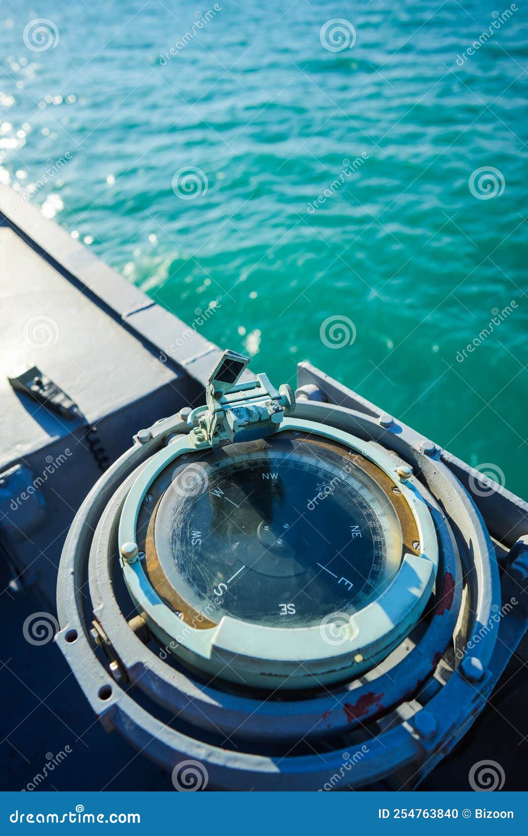 Compass on a Military Ship Sailing on the Sea Stock Photo - Image of ...