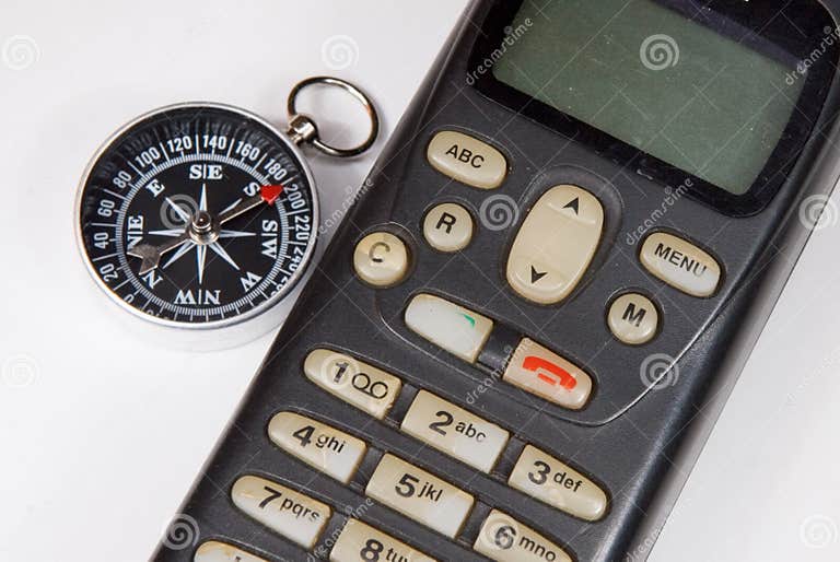Compass, mobile phone. stock photo. Image of direction - 12059522