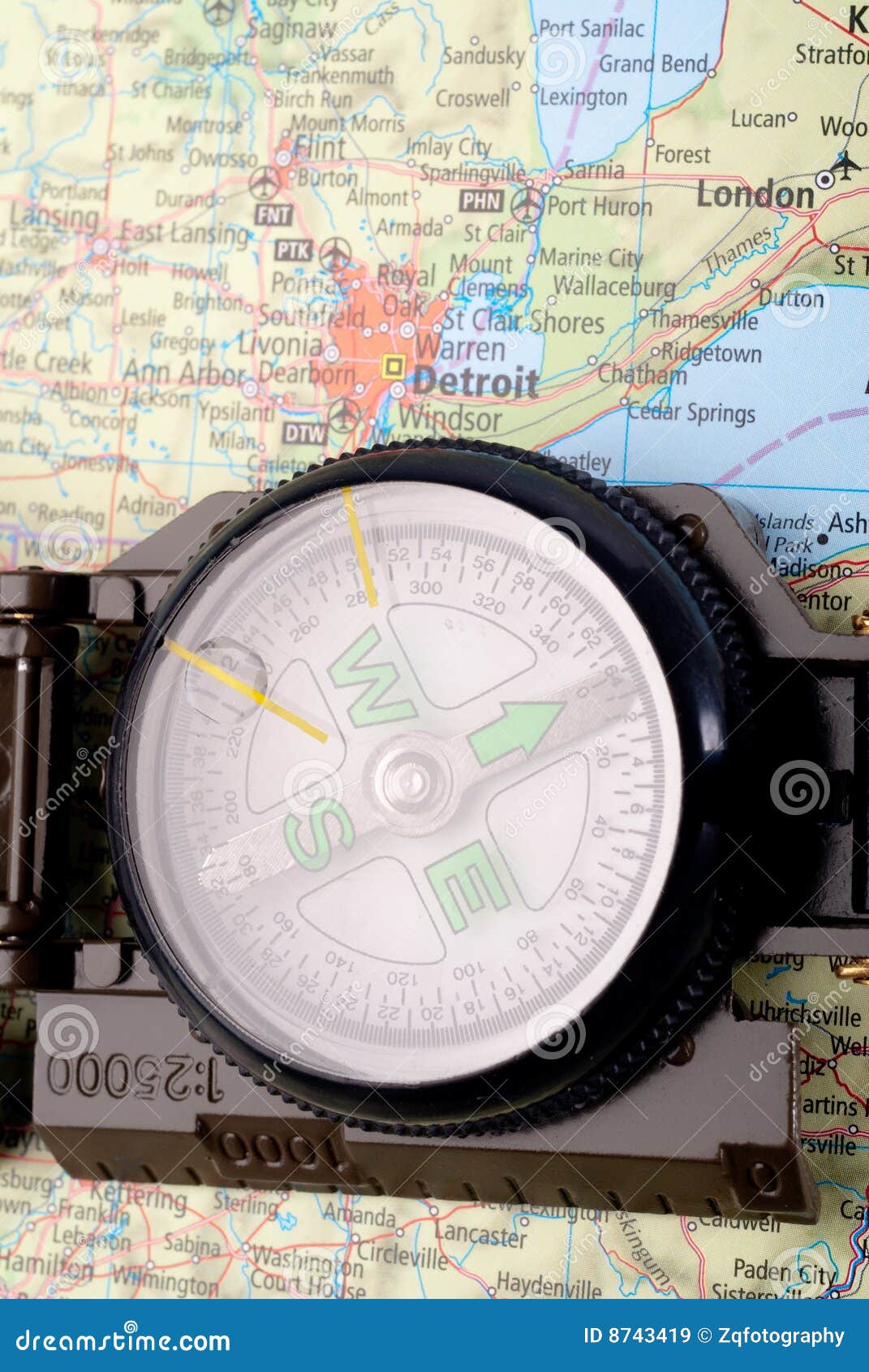 Compass on modern map stock image. Image of journey, instrument - 8743419