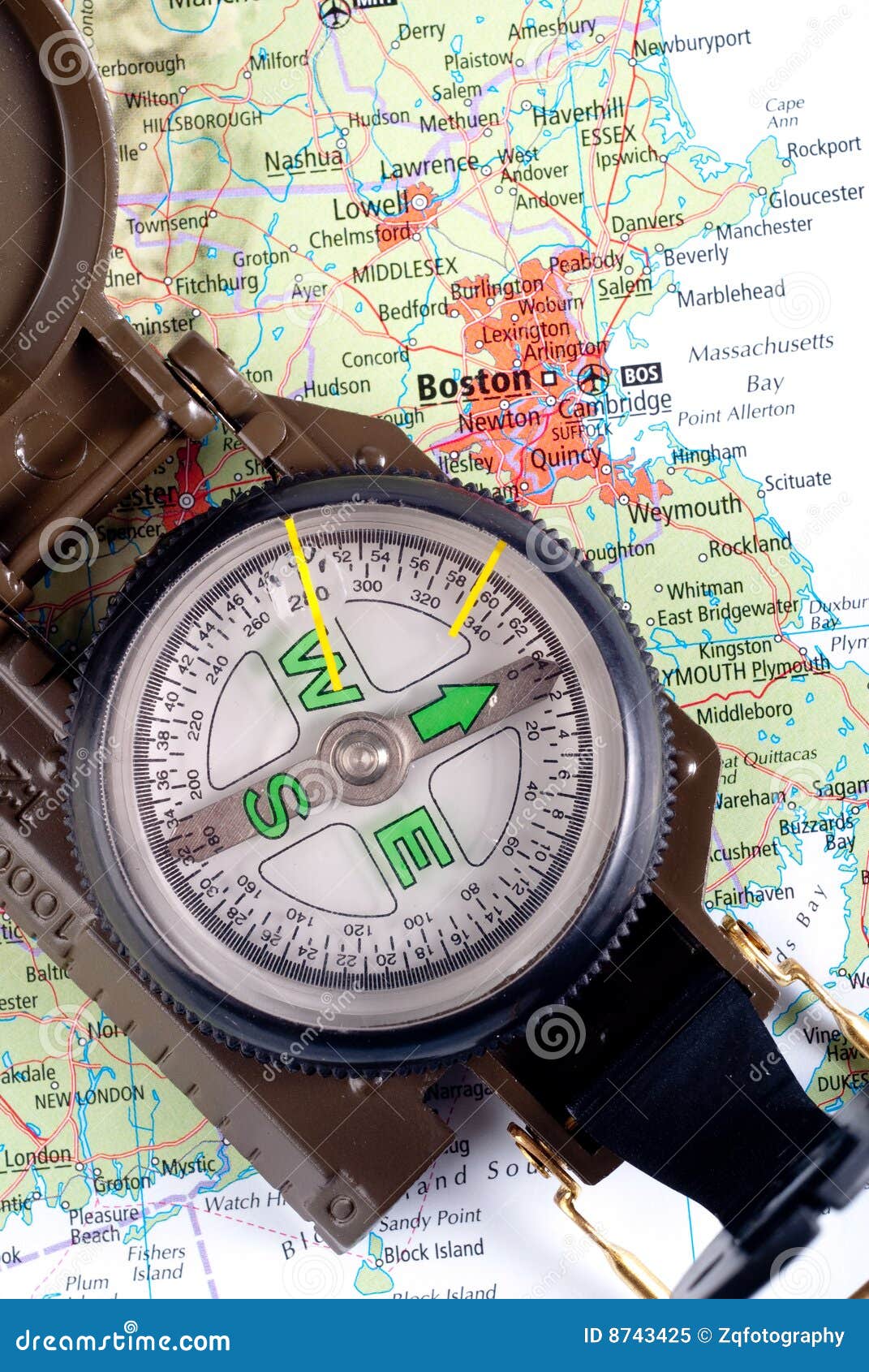 Compass on modern map stock image. Image of compass, journey - 8743425