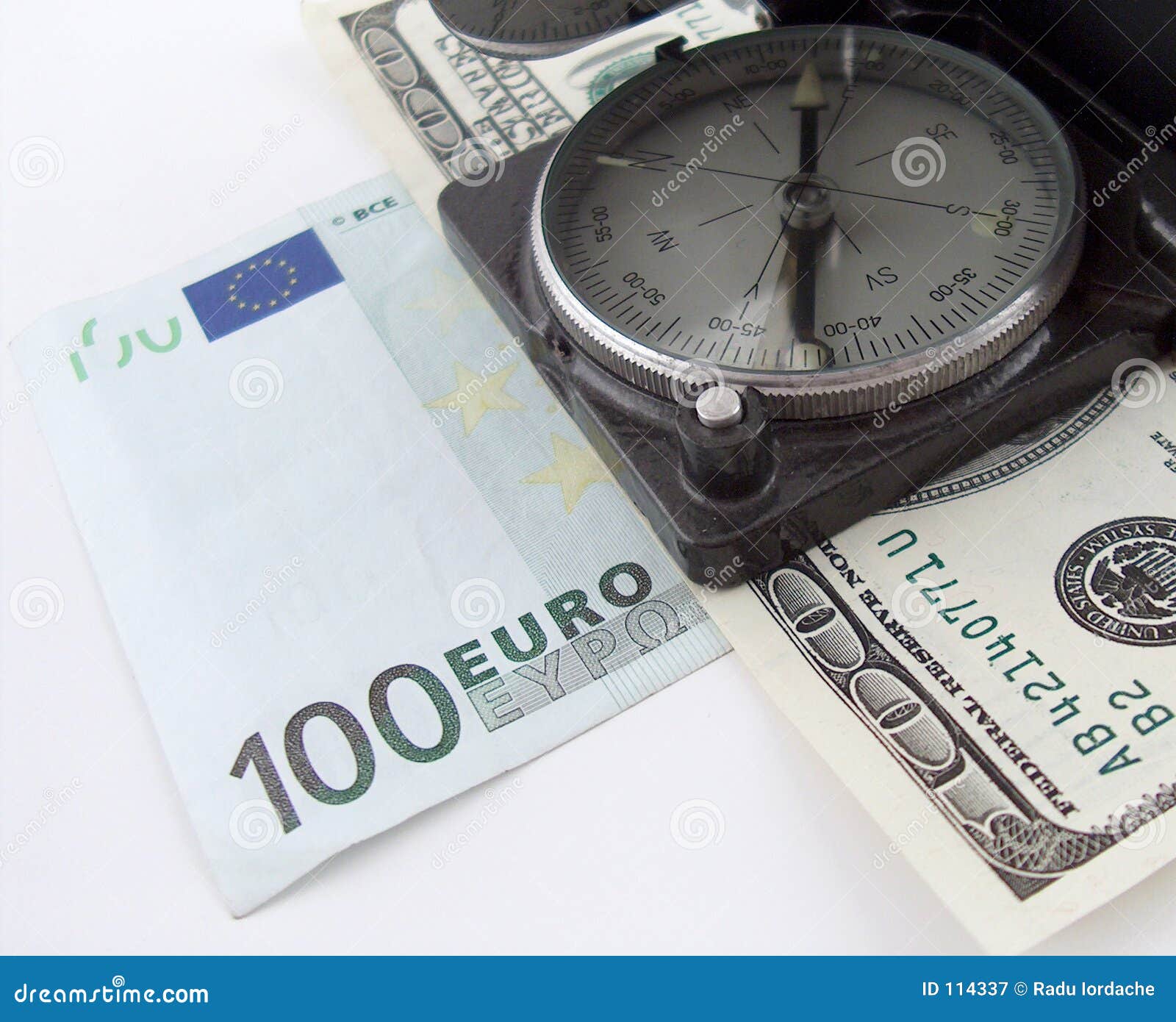 Compass on money stock image. Image of marketing, direction - 114337
