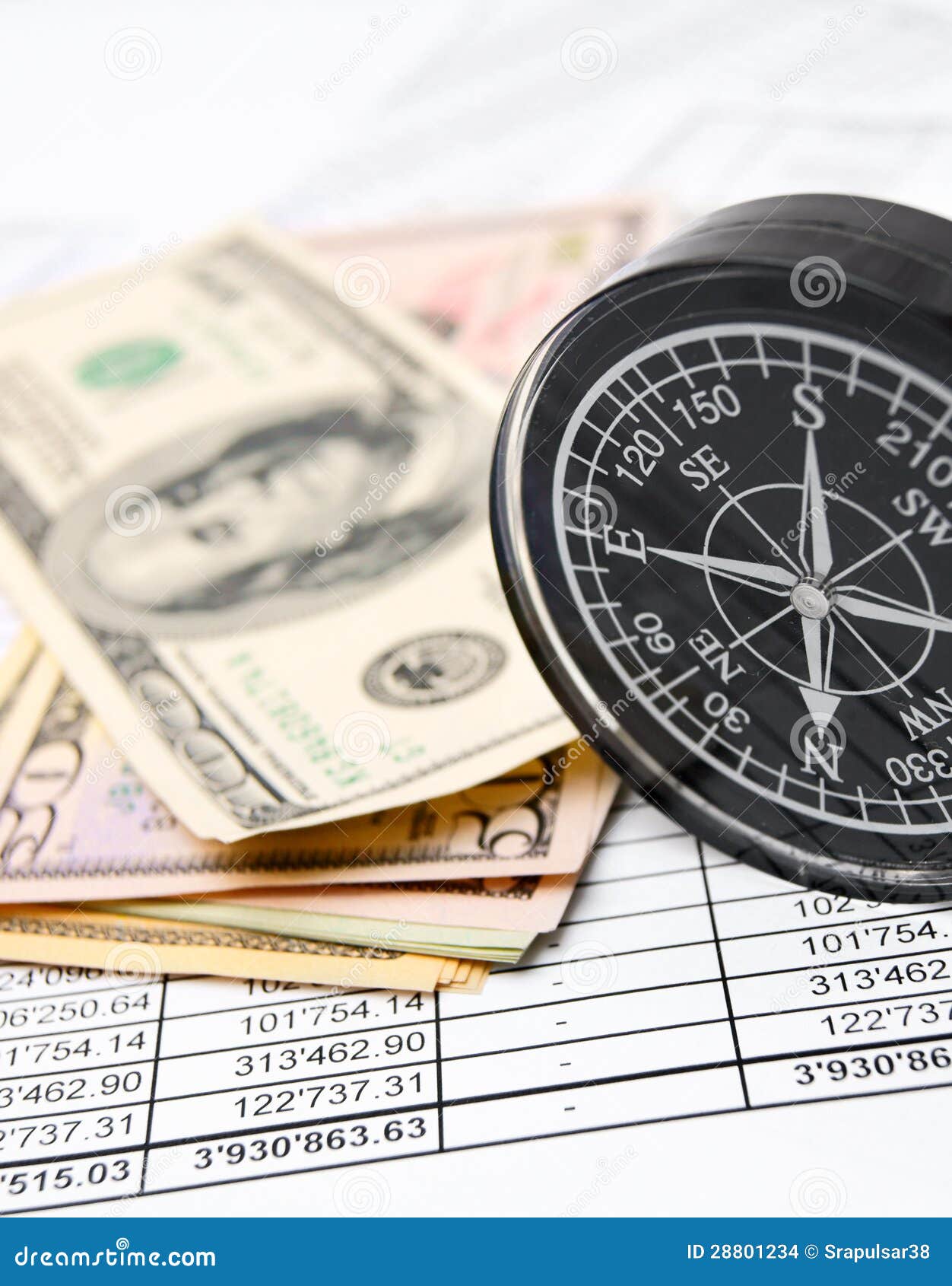 Compass and Money (dollars) on Documents. Stock Photo - Image of index ...