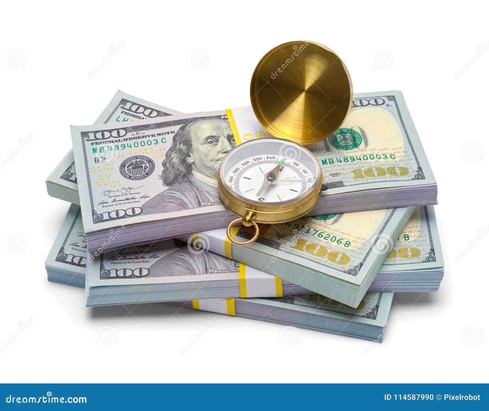 Compass and Money stock photo. Image of success, giving - 114587990