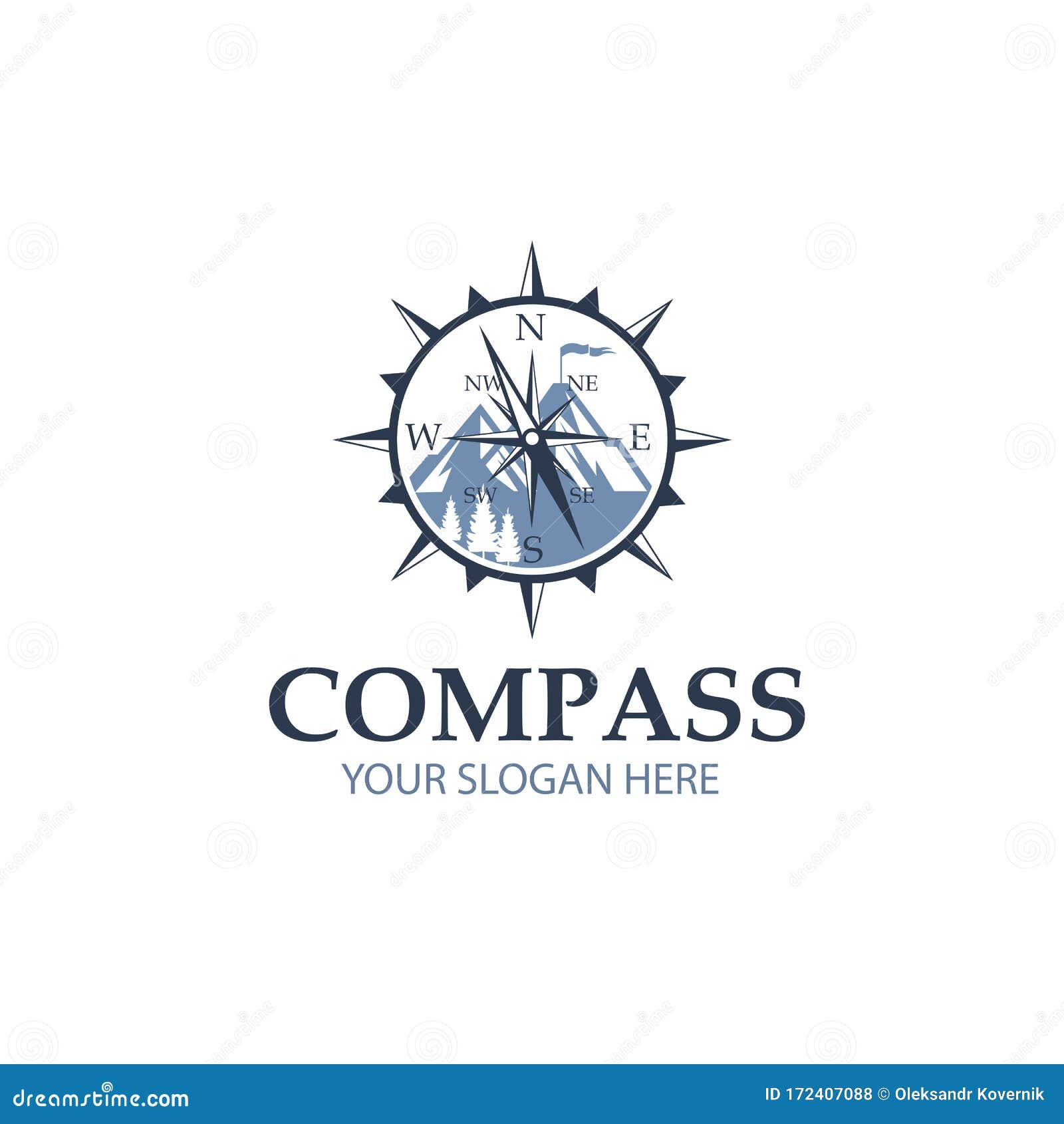 Compass with mountain stock vector. Illustration of rose - 172407088