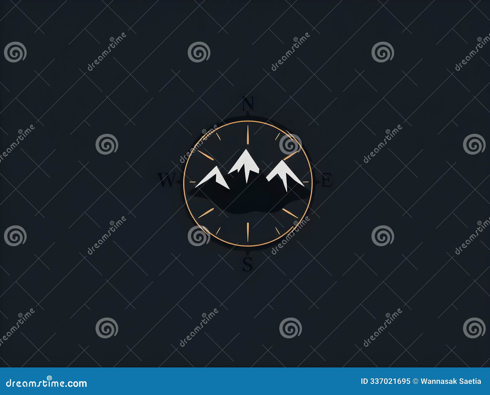 Compass with Mountains and Peaks on a Black Background. Stock Image ...