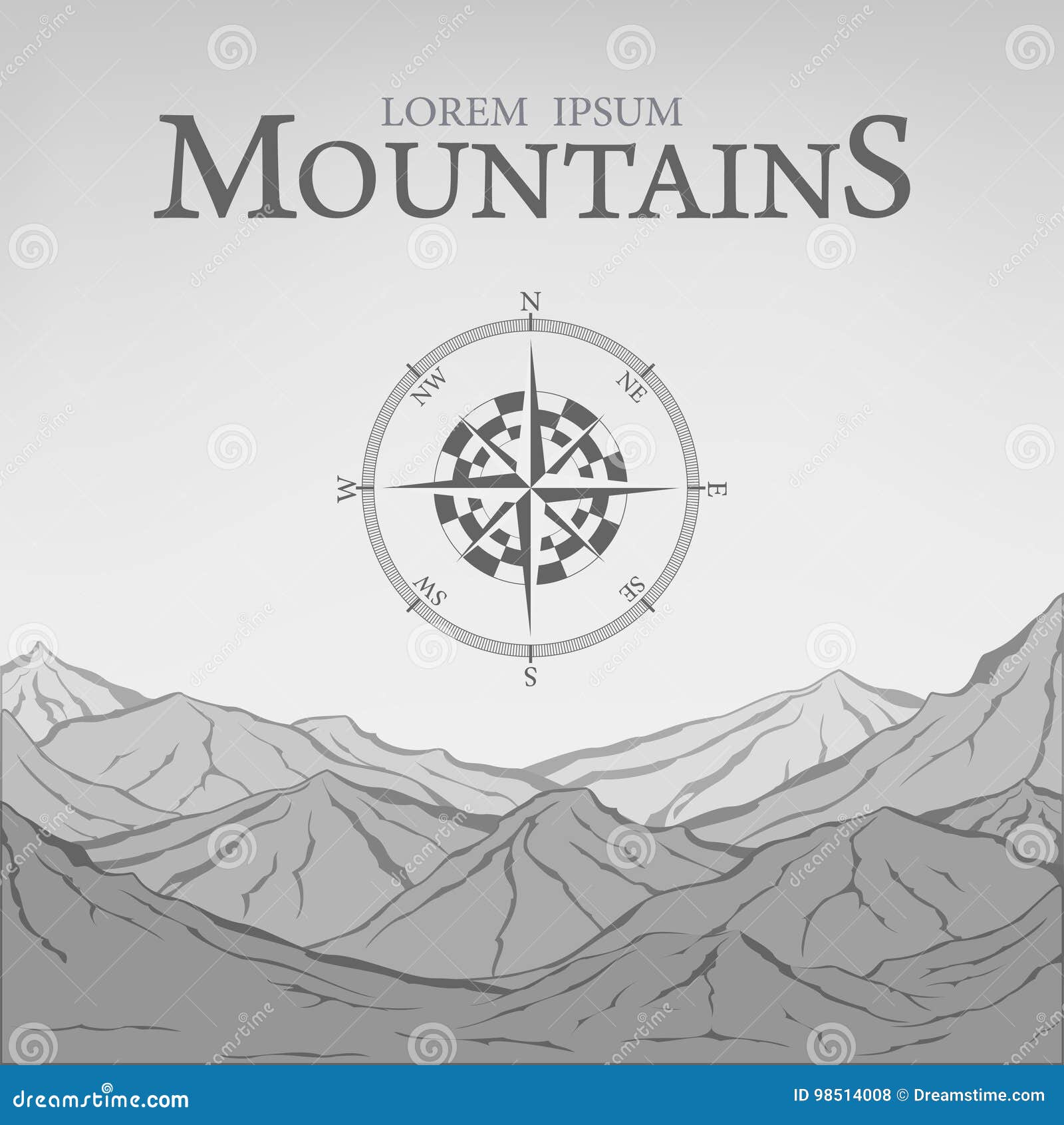 Compass and mountains stock vector. Illustration of mountains - 98514008