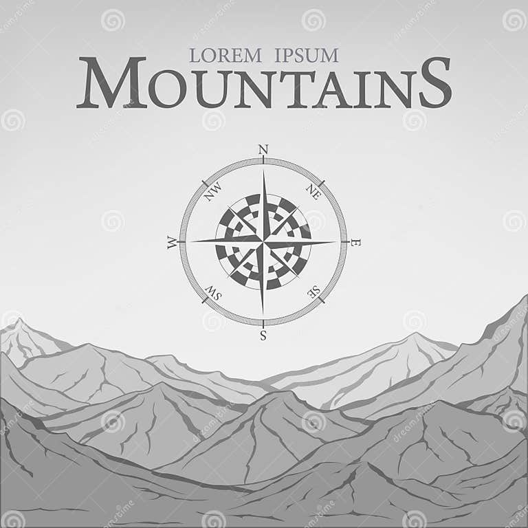 Compass and mountains stock vector. Illustration of mountains - 98514008