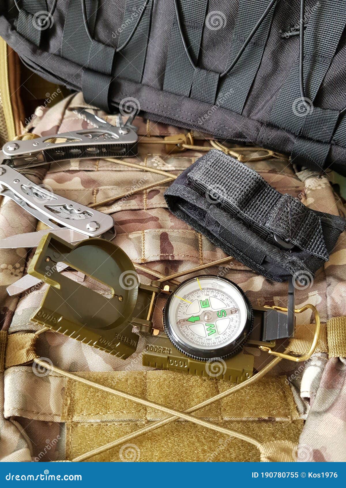 Compass and Multitool in a Backpack Stock Image - Image of firewood ...