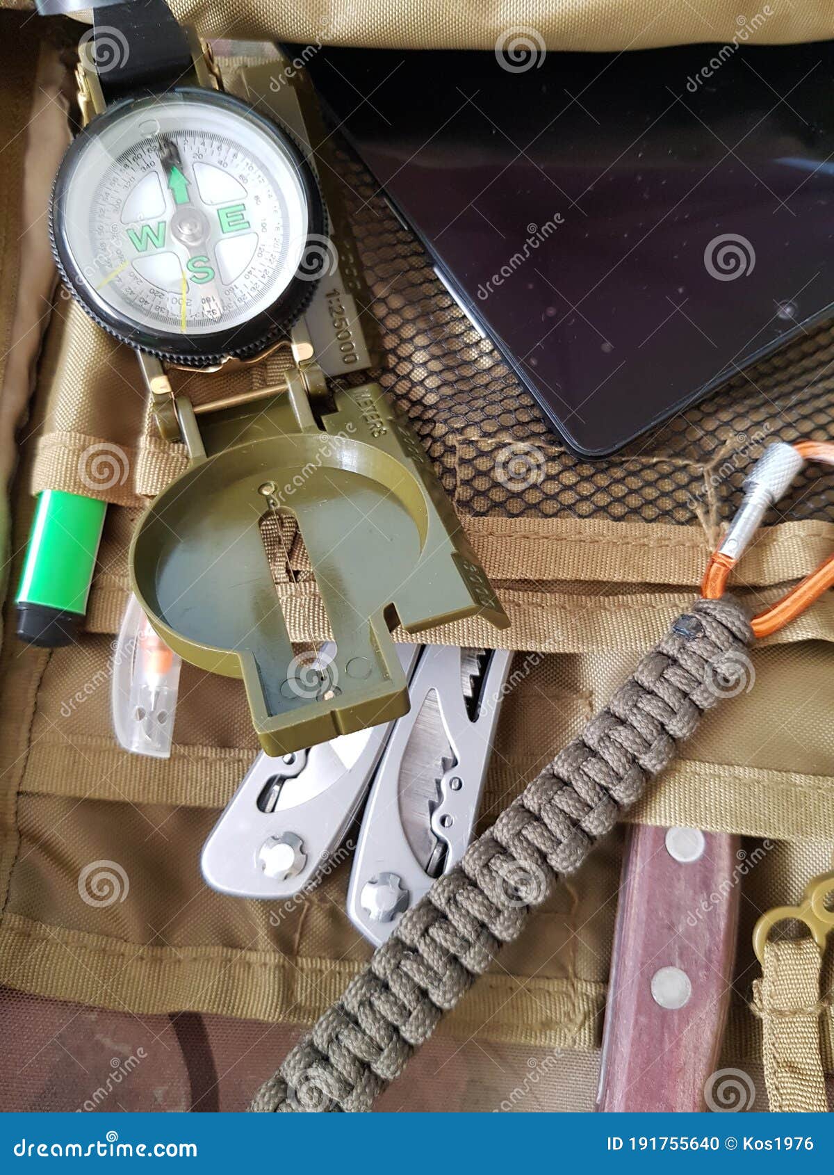 Compass, Multitul for a Hike Stock Photo - Image of leaves, field ...