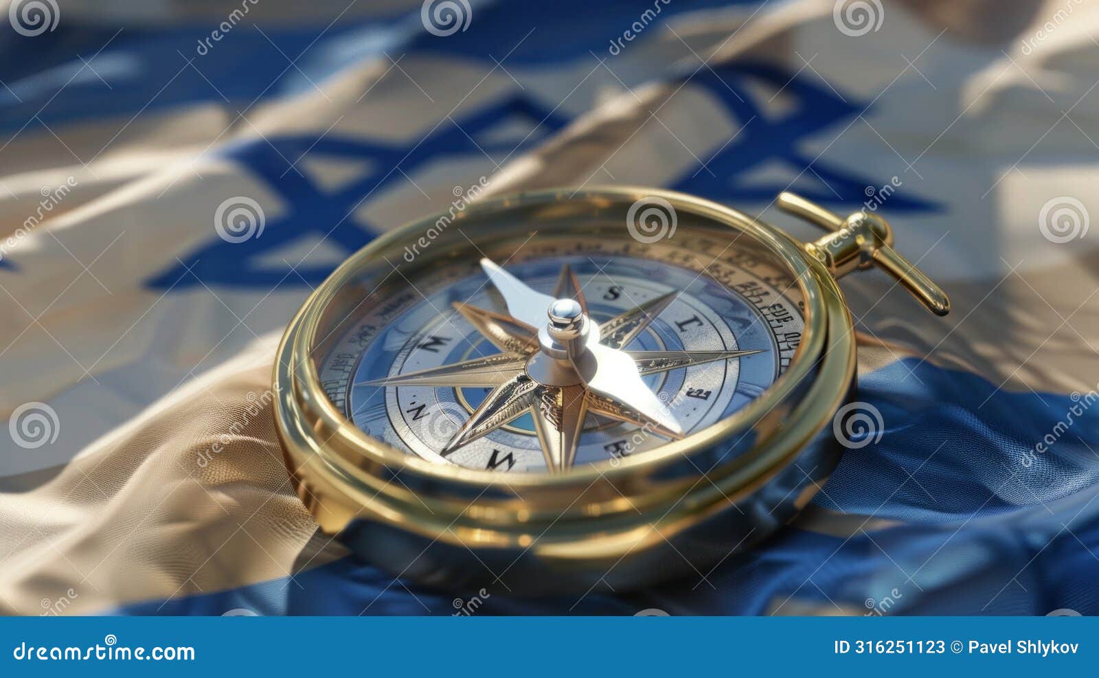 Compass on National Flag of Israel Stock Image - Image of navigator ...