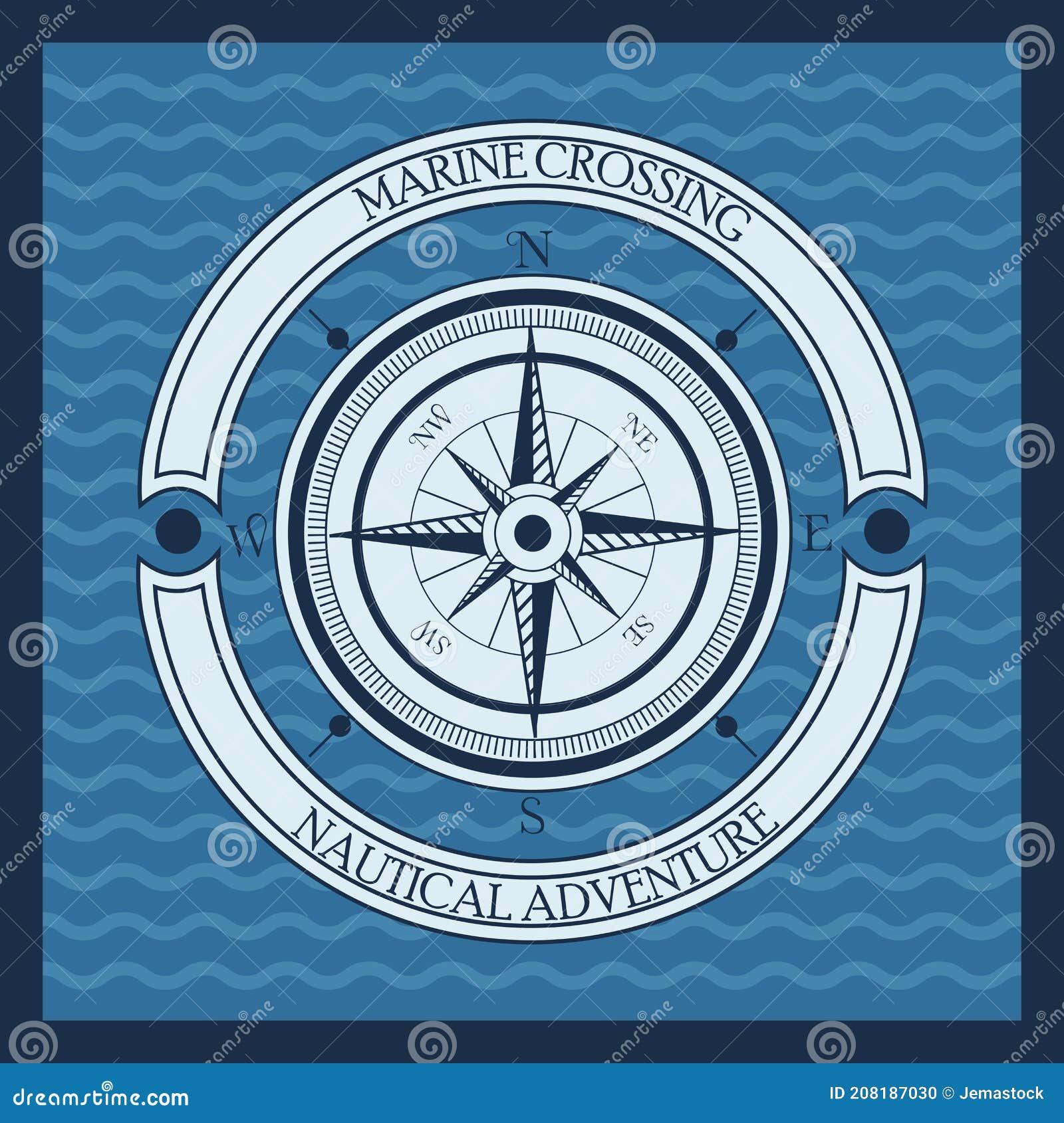 Compass Nautical Gray Emblem In Blue Sea Background Stock Vector Illustration Of Sign Ocean
