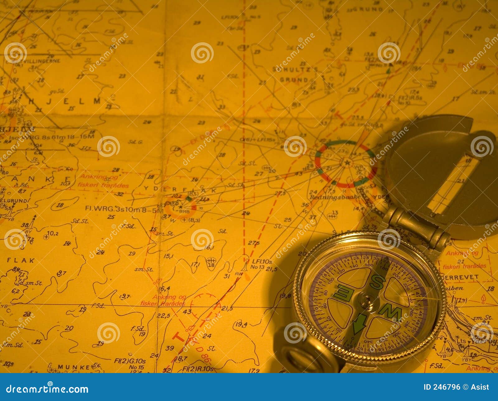 Compass And Nautical Map Royalty Free Stock Image - Image: 246796