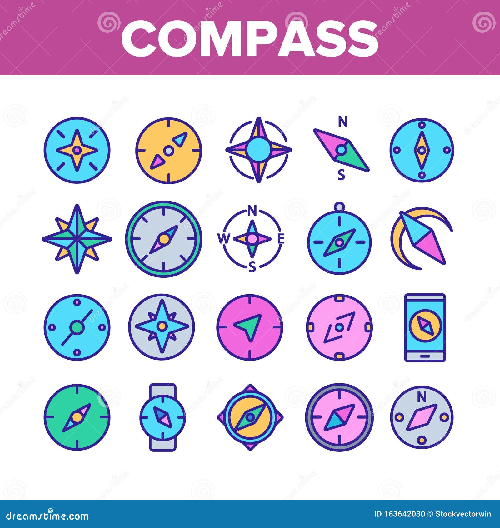 Compass Navigation Collection Icons Set Vector Stock Vector ...