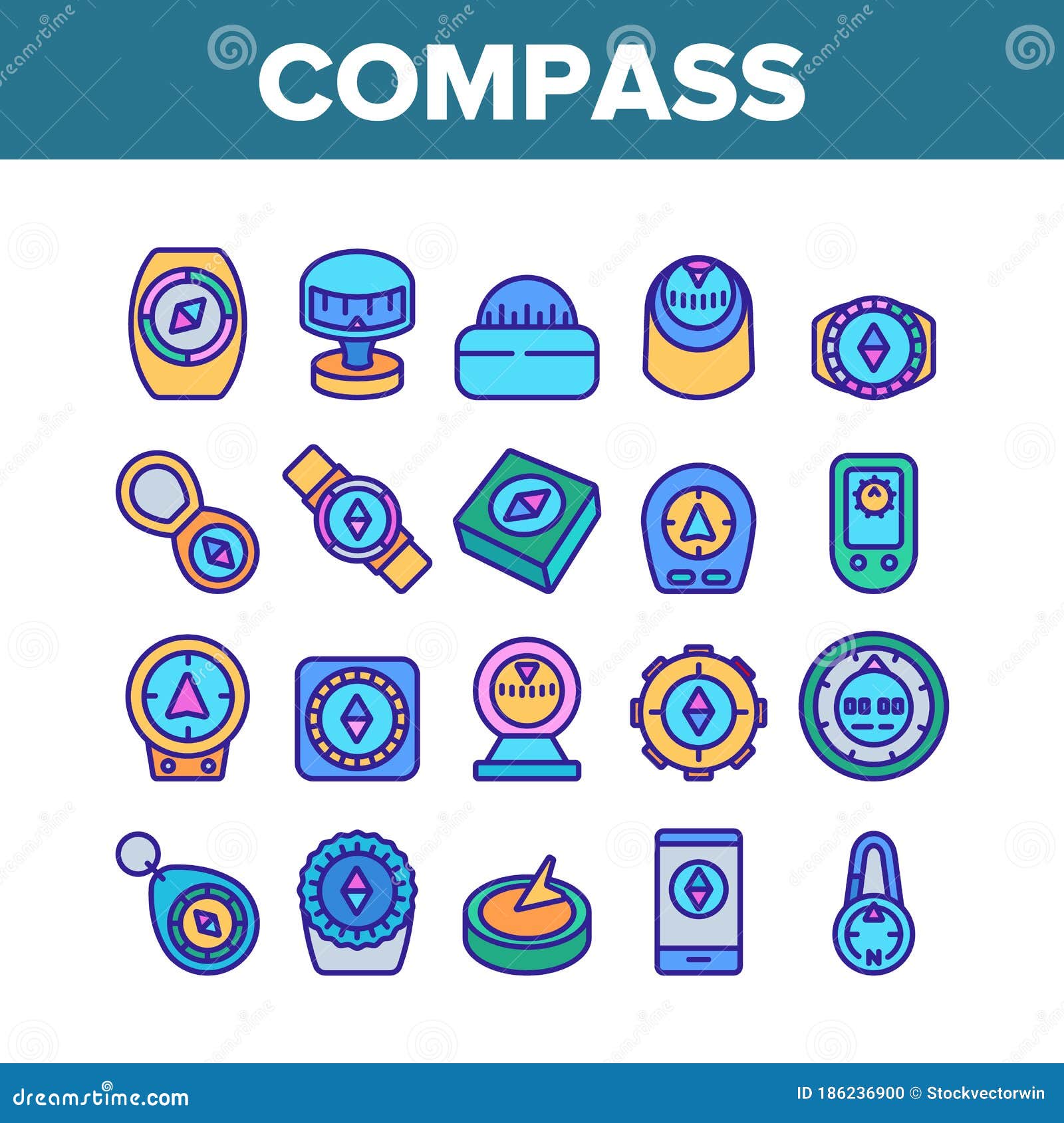 Compass Navigational Equipment Icons Set Vector Stock Vector ...