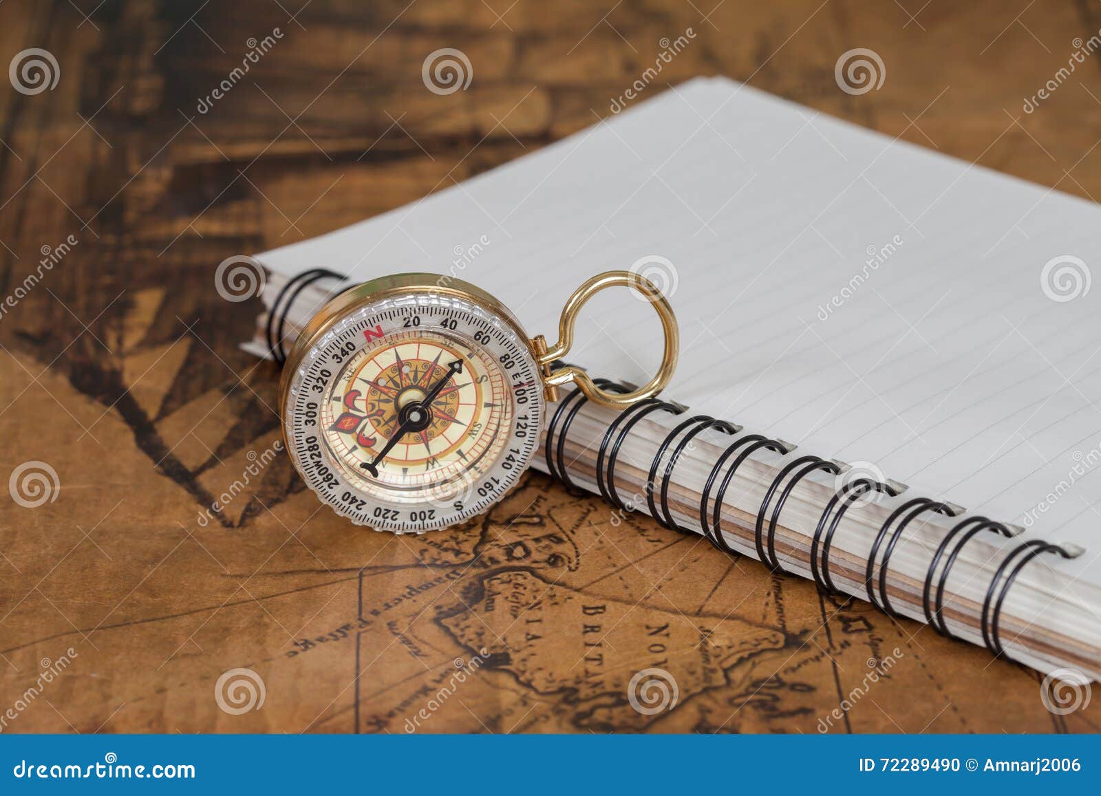 Compass with Note Book on Old Map Vintage Process Stock Photo - Image ...