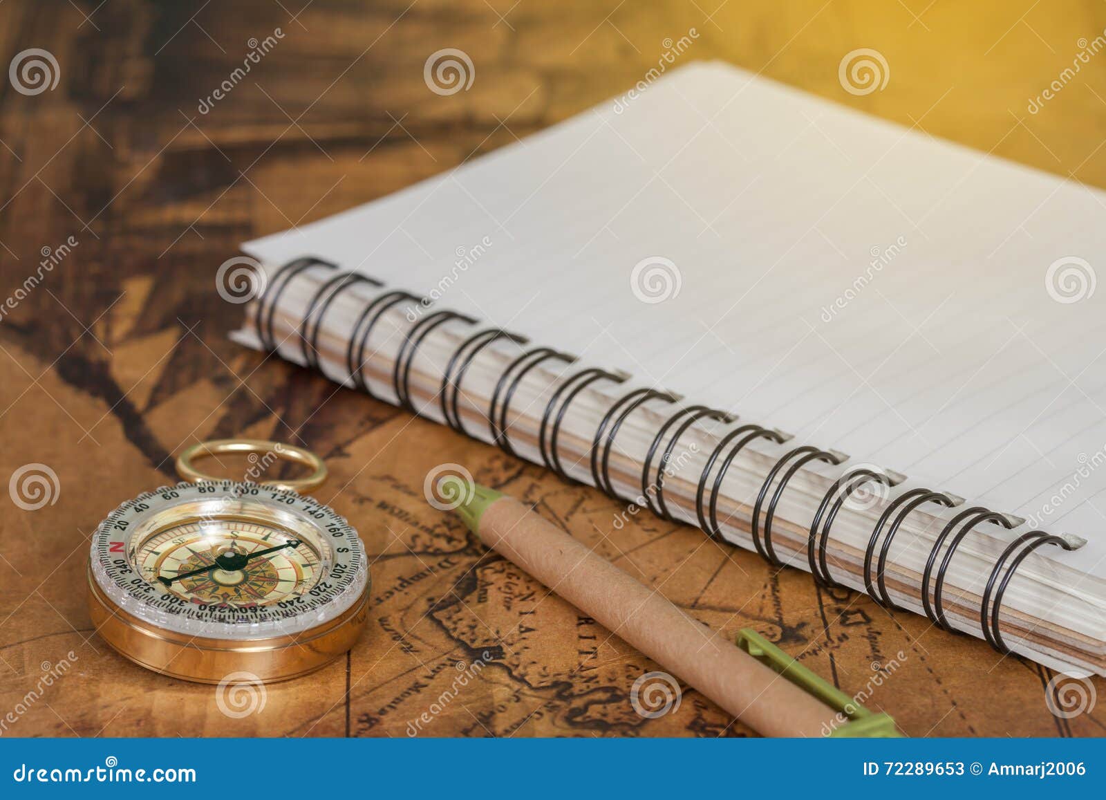 Compass with Note Book on Old Map Vintage Stock Image - Image of style ...