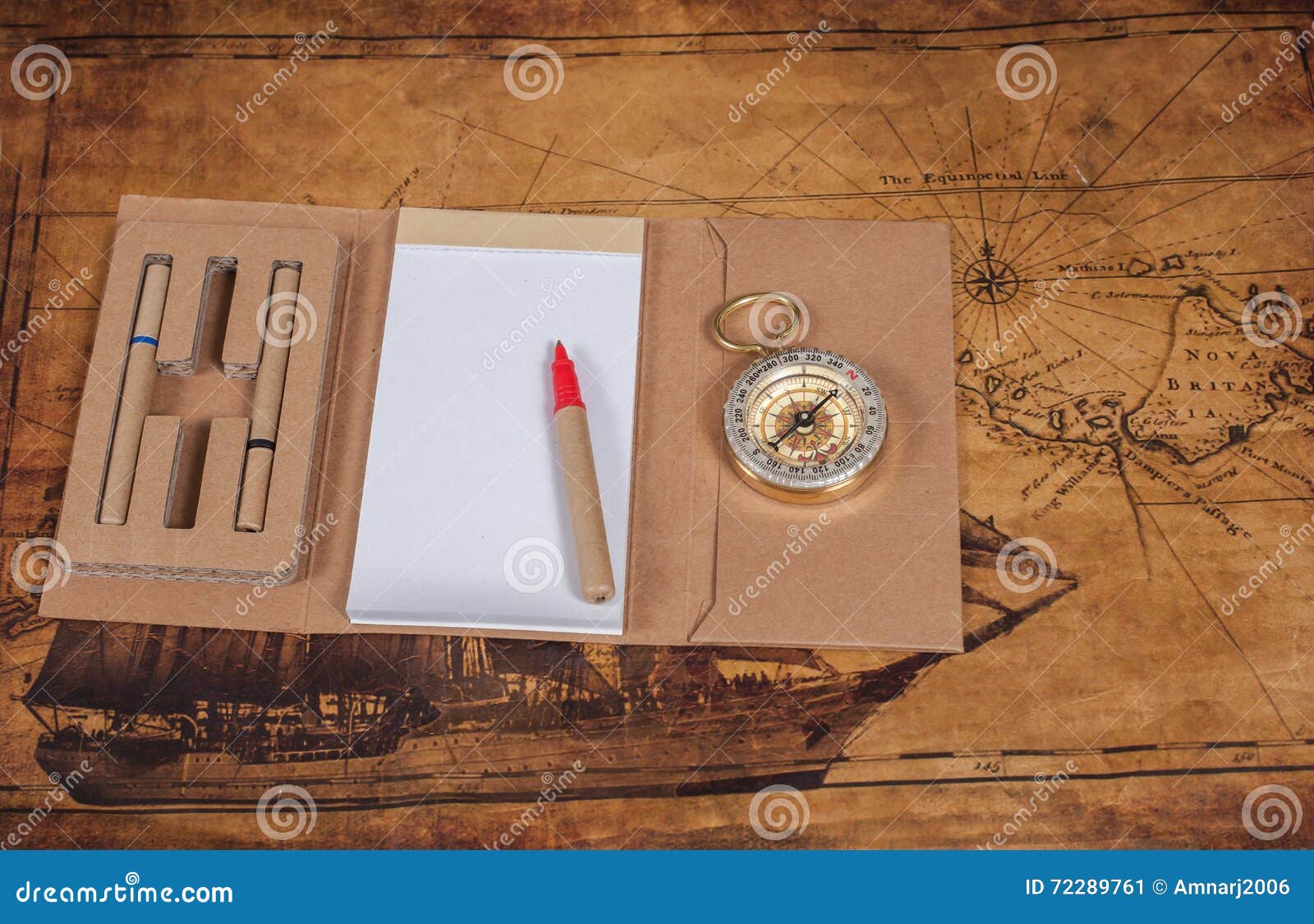 Compass with Note Book on Old Map Vintage Stock Image - Image of ...