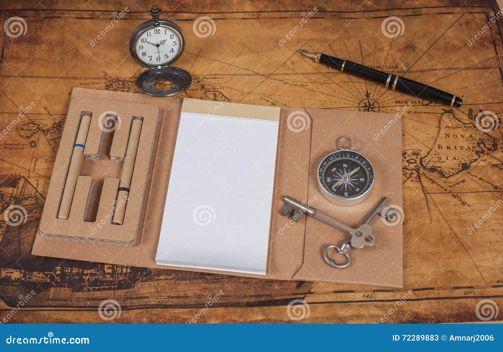 Compass with Note Book on Old Map Vintage Stock Image - Image of note ...