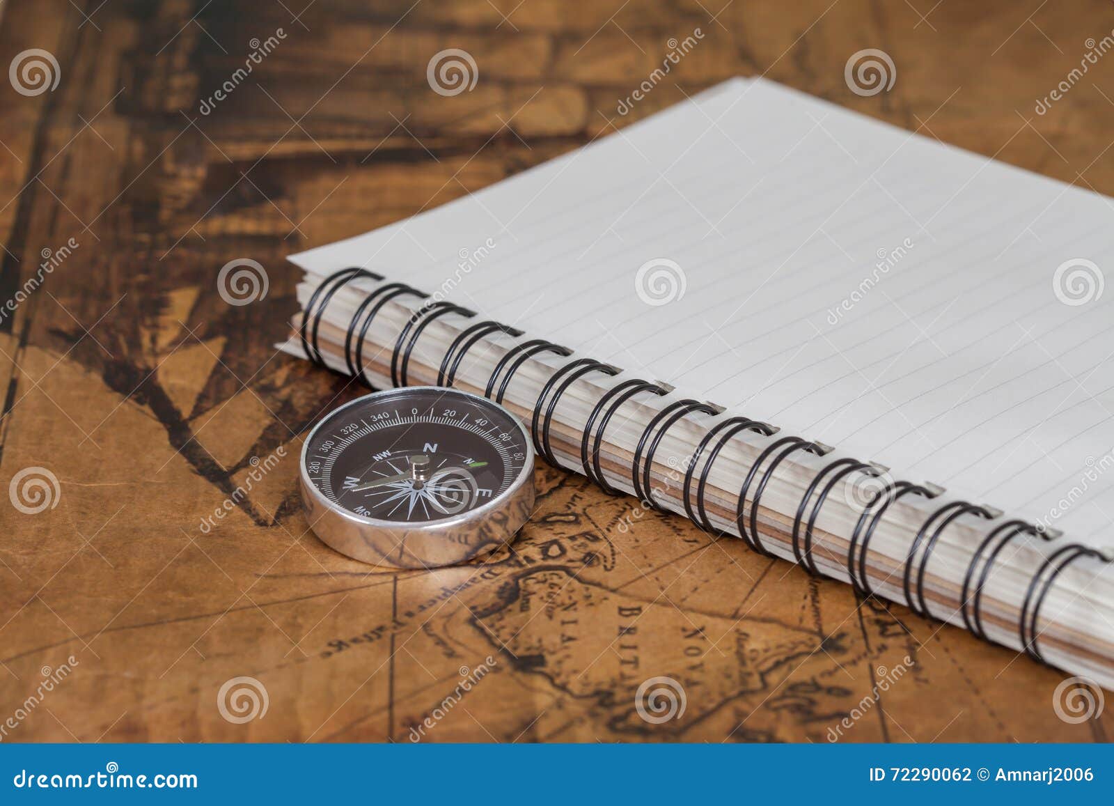 Compass with Note Book on Old Map Vintage Stock Photo - Image of earth ...